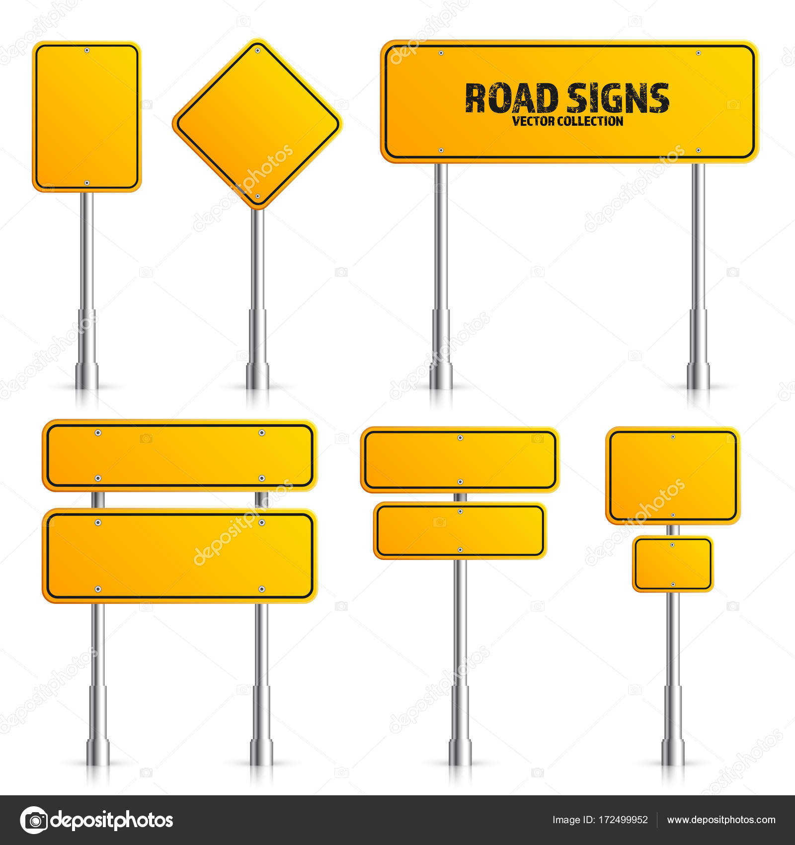 Road yellow traffic sign. Blank board with place for text.Mockup ...