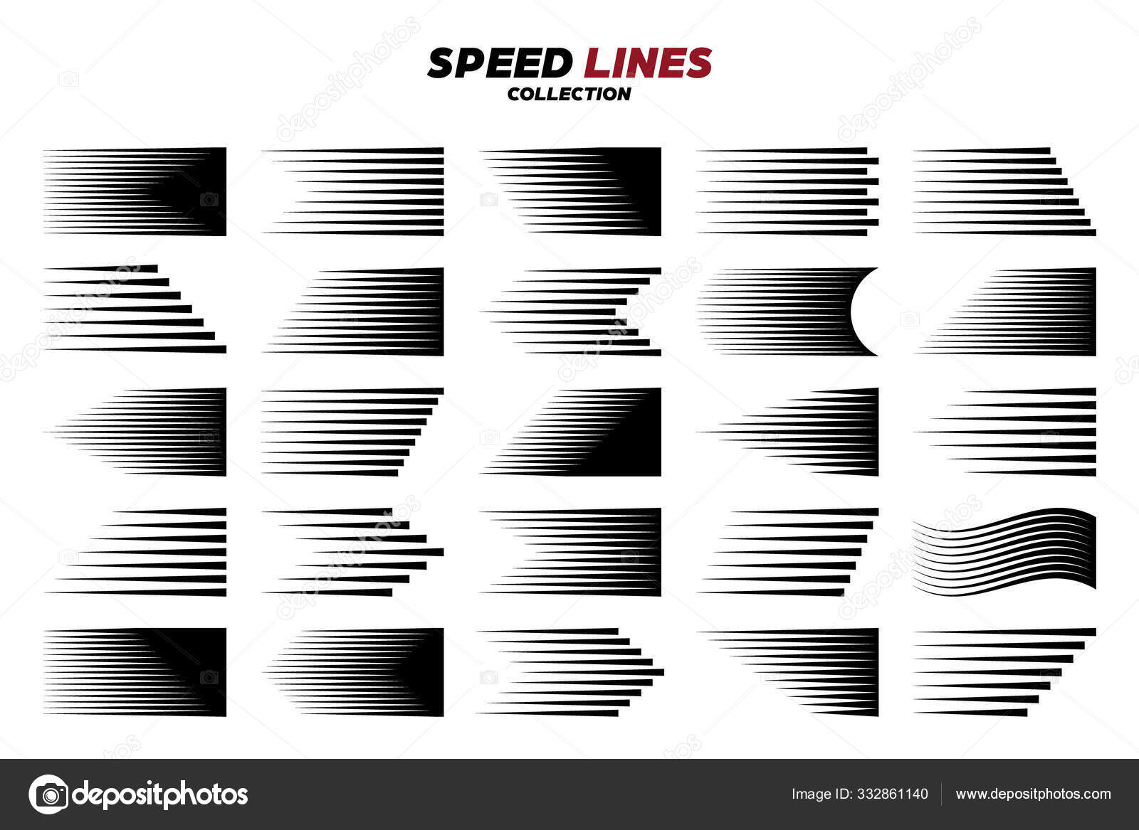 Black comic speed motion line. Vector collection. Stock Vector by ...