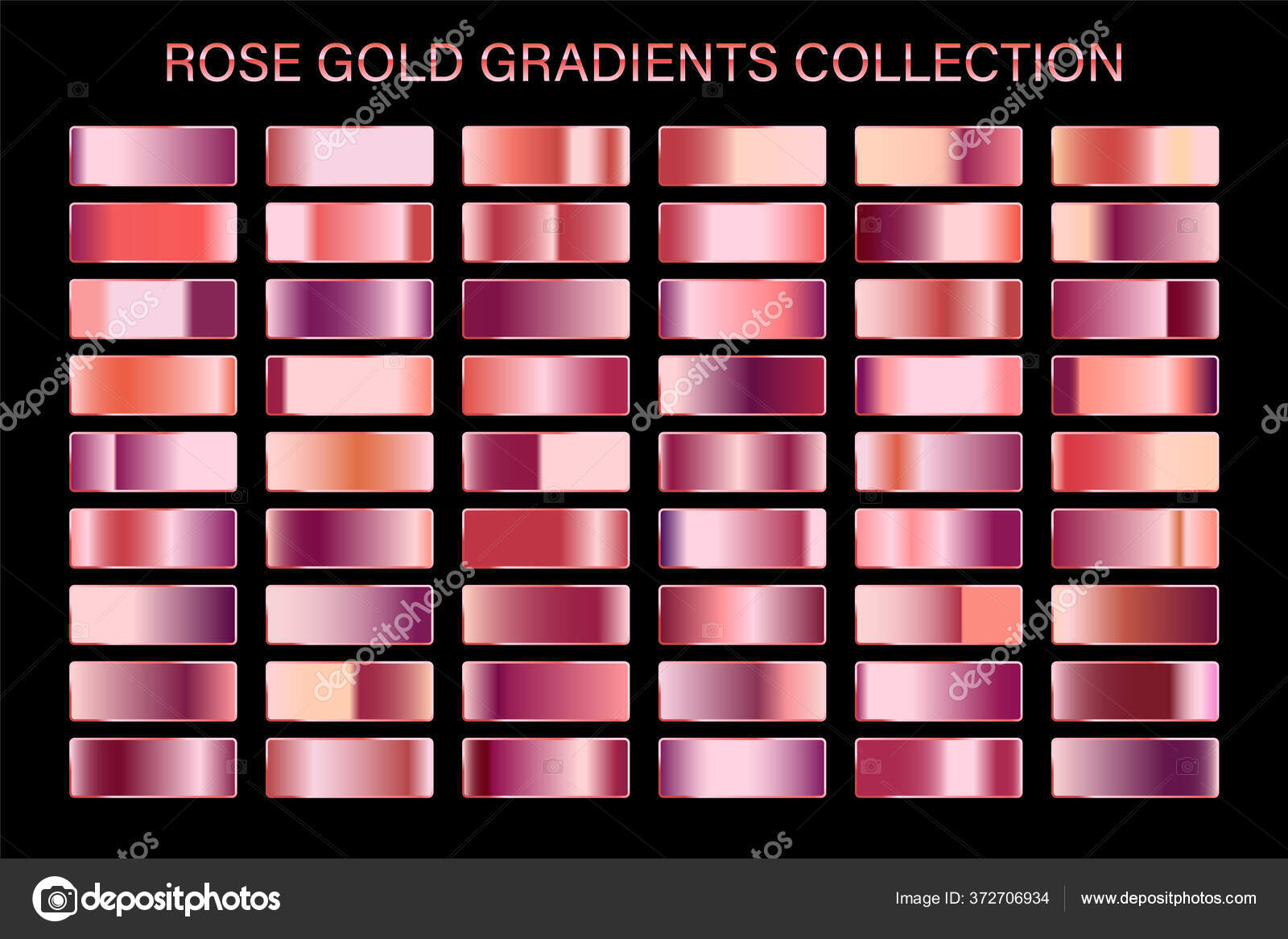 Rose gold glossy gradient, metal foil texture. Color swatch set ...