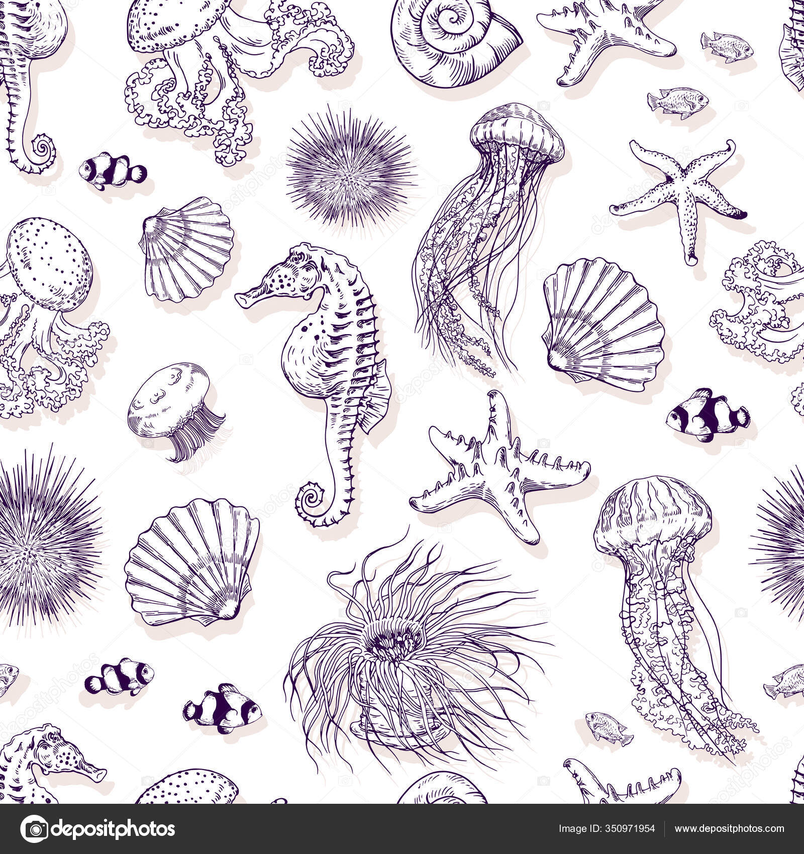 Seamless pattern with different types of sea animals. Stock Vector ...