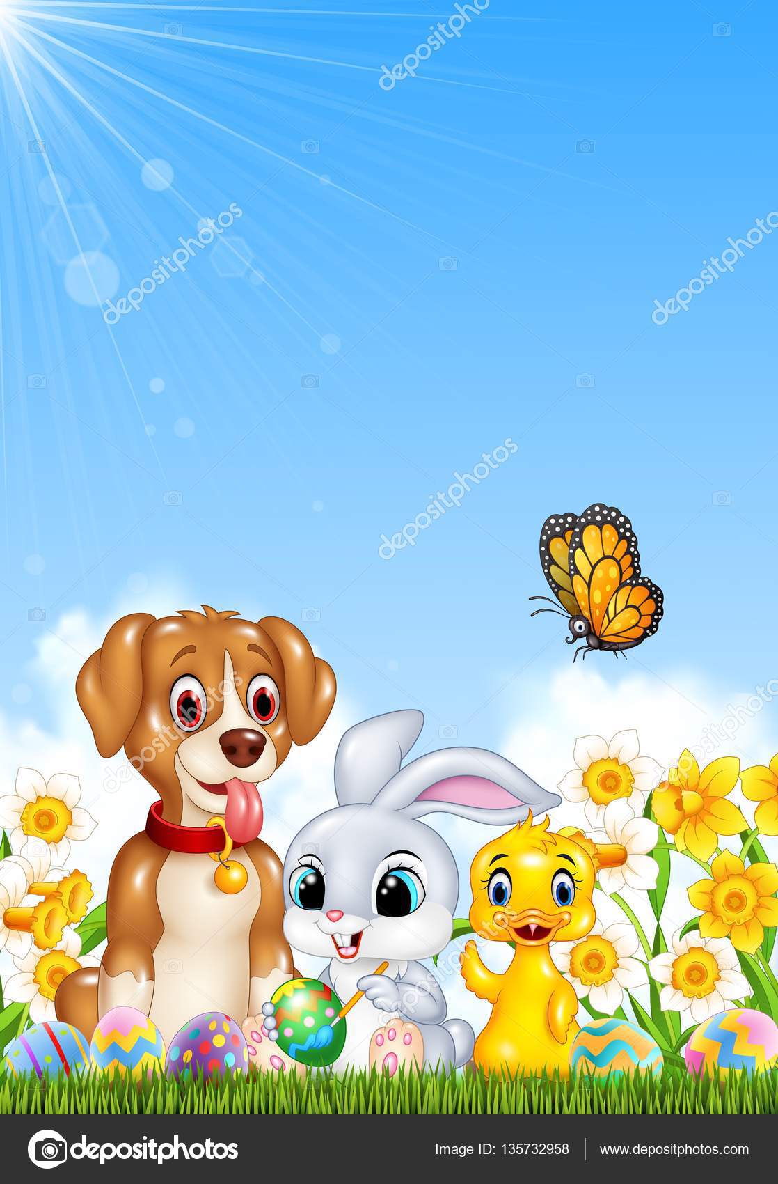 Animals and Easter eggs on green grass Stock Vector Image by ©tigatelu ...