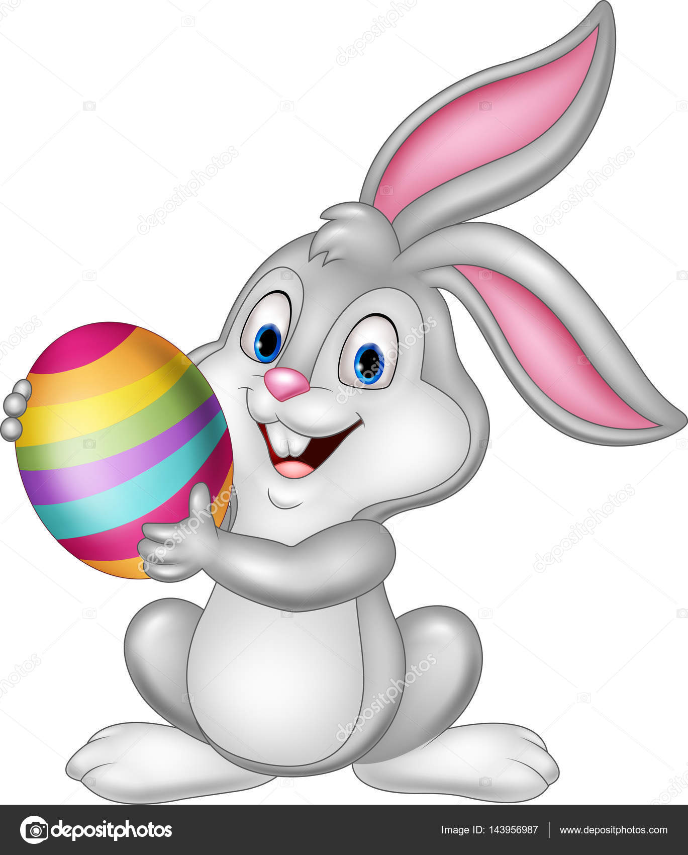 Cartoon little bunny holding Easter egg Stock Vector by ©tigatelu 143956987