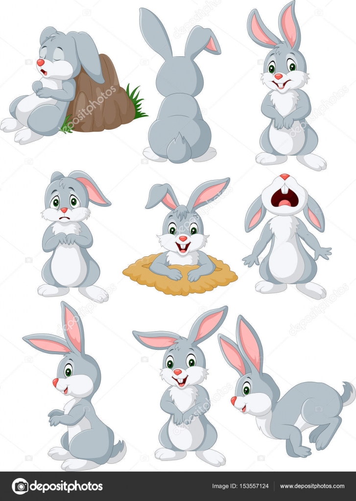 Cartoon rabbit with different pose and expression — Stock Vector ...