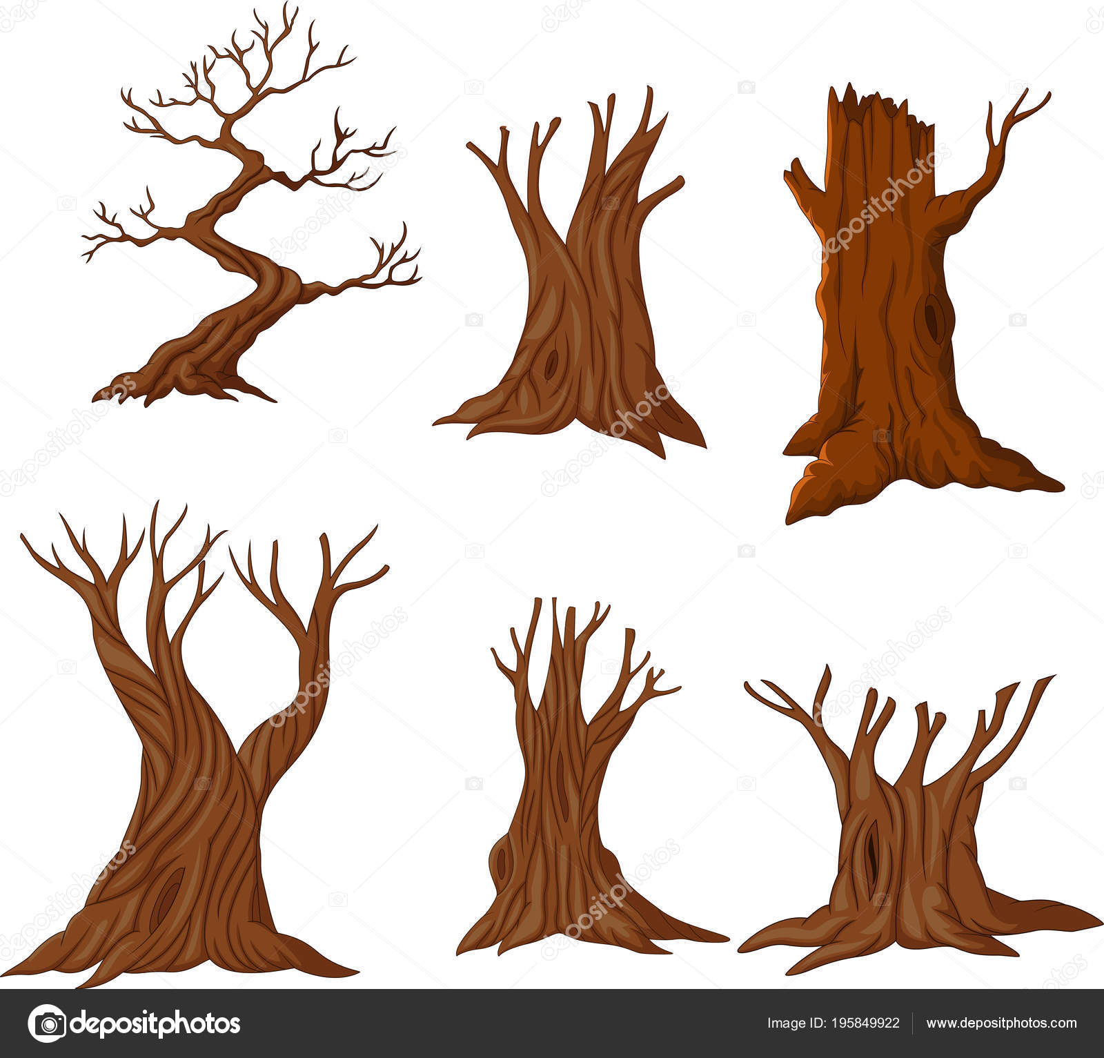 Conjunto Árboles Secos Dibujos Animados Vector de stock #195849922 de ...
