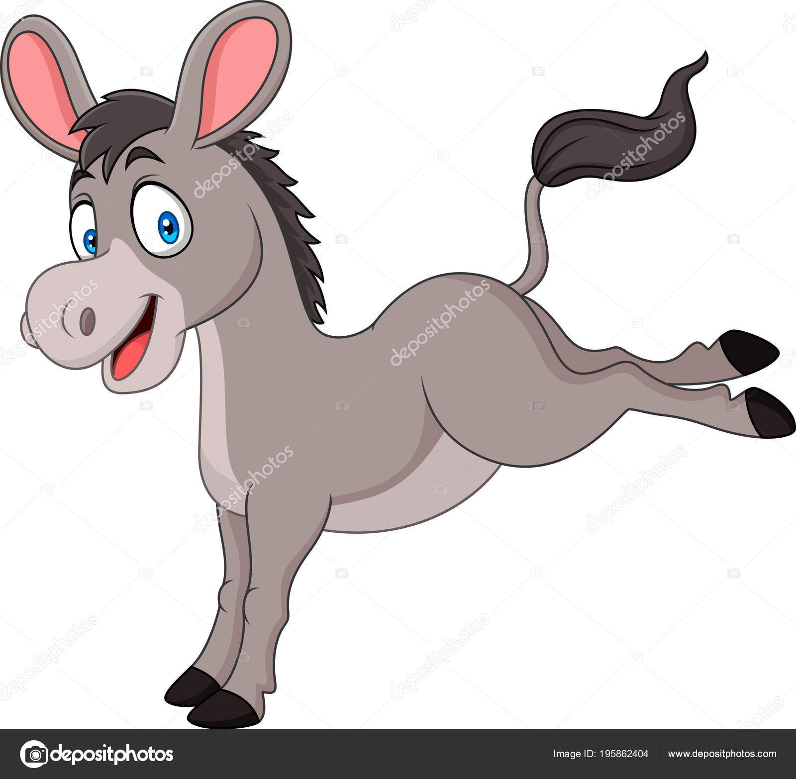 Dibujos Animados Burro Feliz Aislado Sobre Fondo Blanco Vector de stock ...