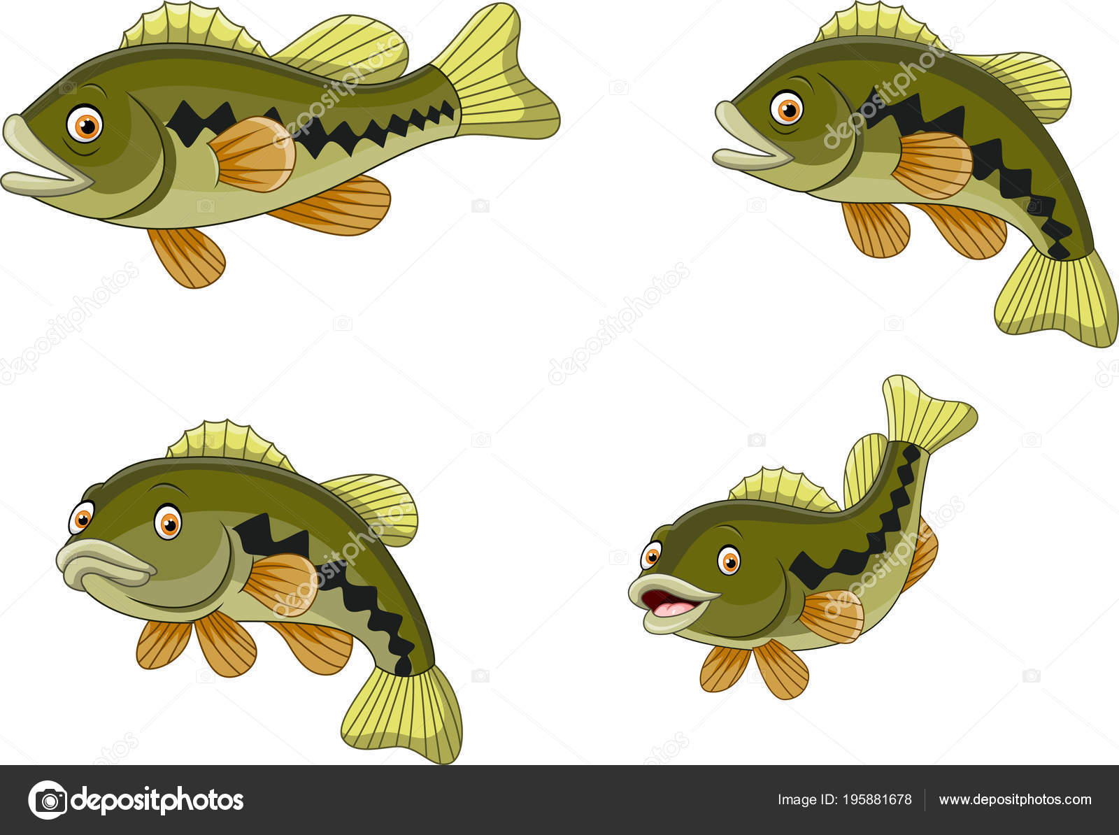 Cartoon Funny Bass Fish Collection — Stock Vector © tigatelu #195881678