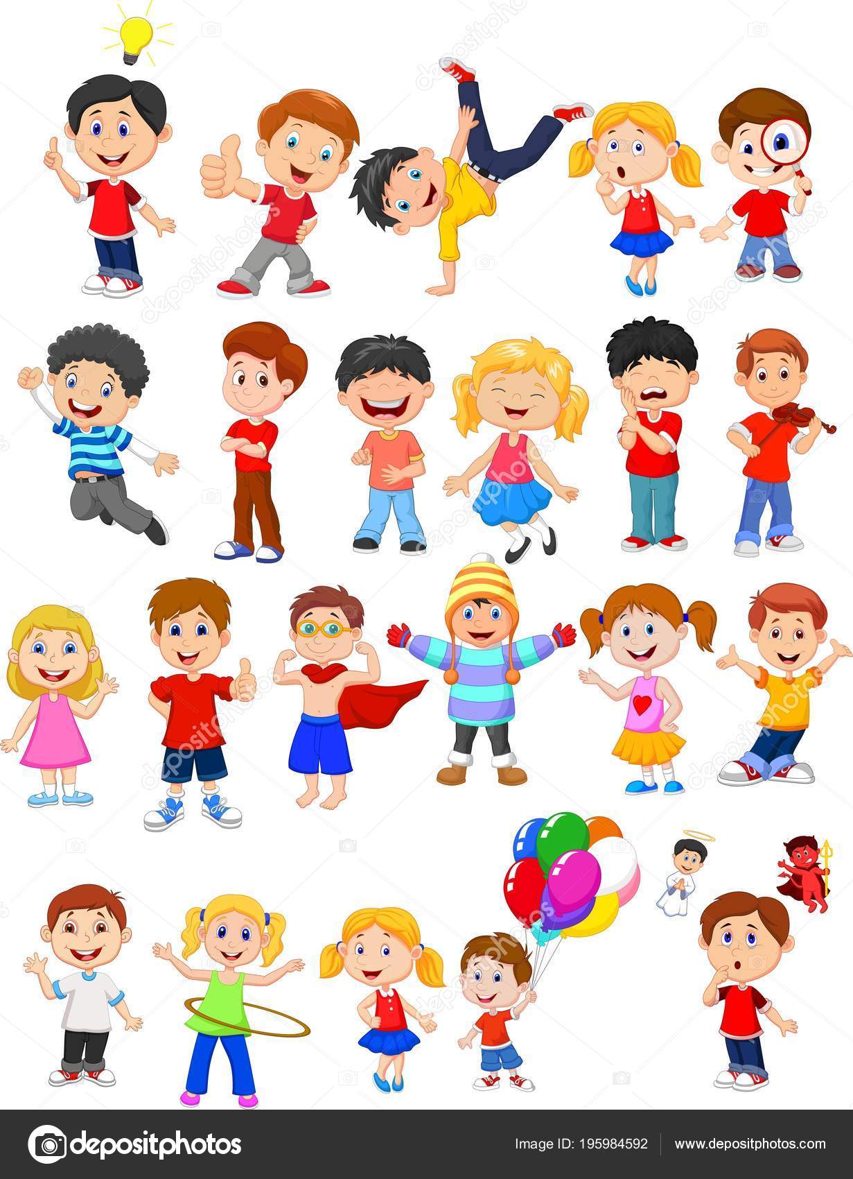 Copii Desene Animate Diferite Poziții Expresii Vector de stoc de ...