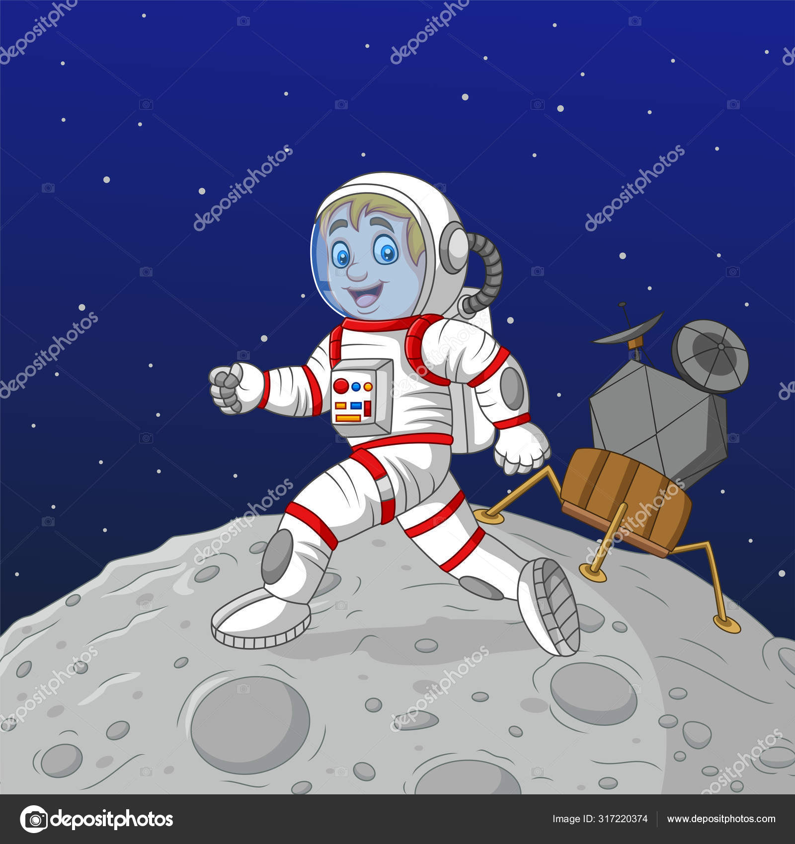 Vector Illustration Cartoon Boy Astronaut Walking Moon Stock Vector ...