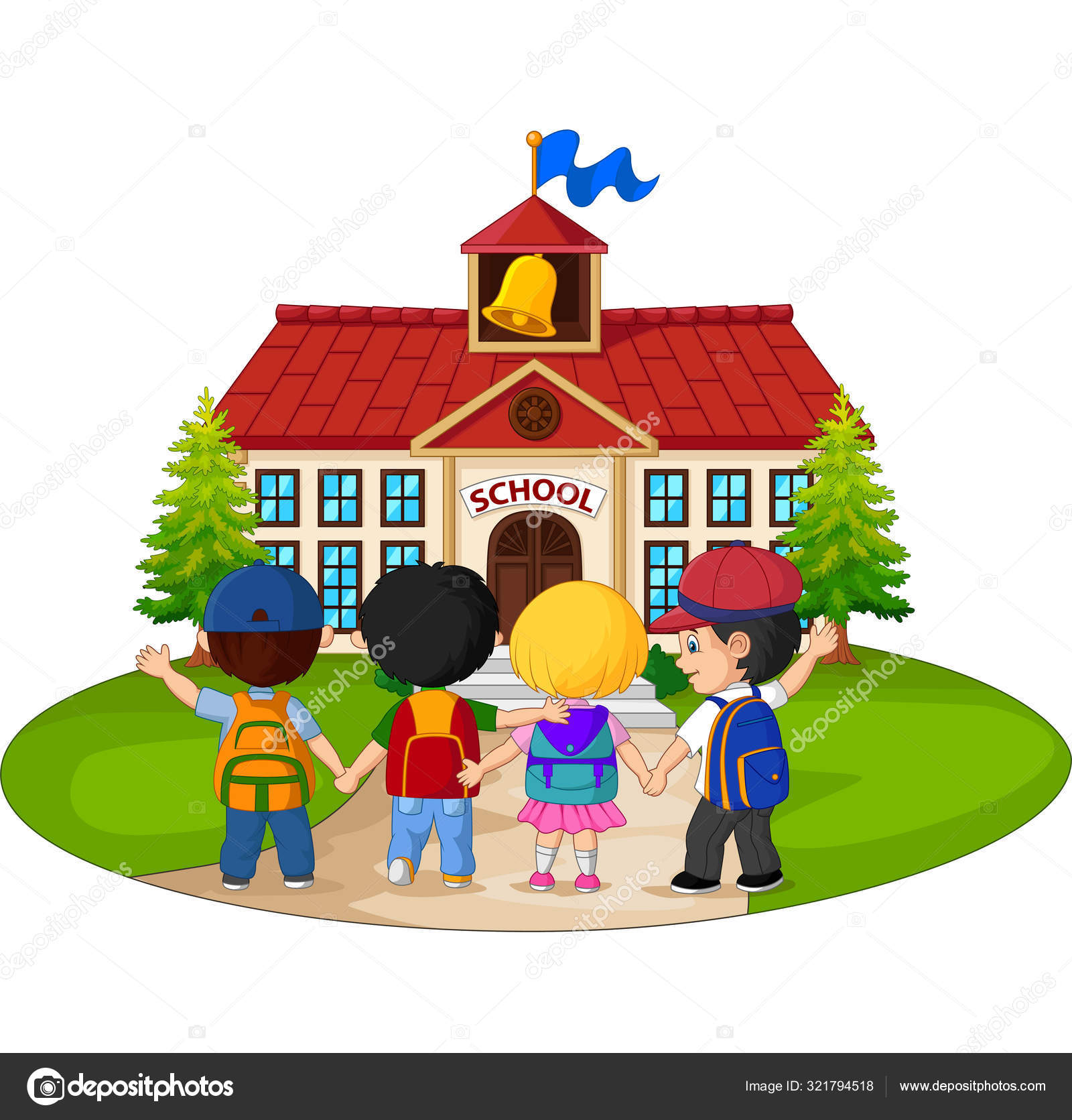 Schulkinder Gehen Clipart Illustration Von Mädchen Und Jungen Zur