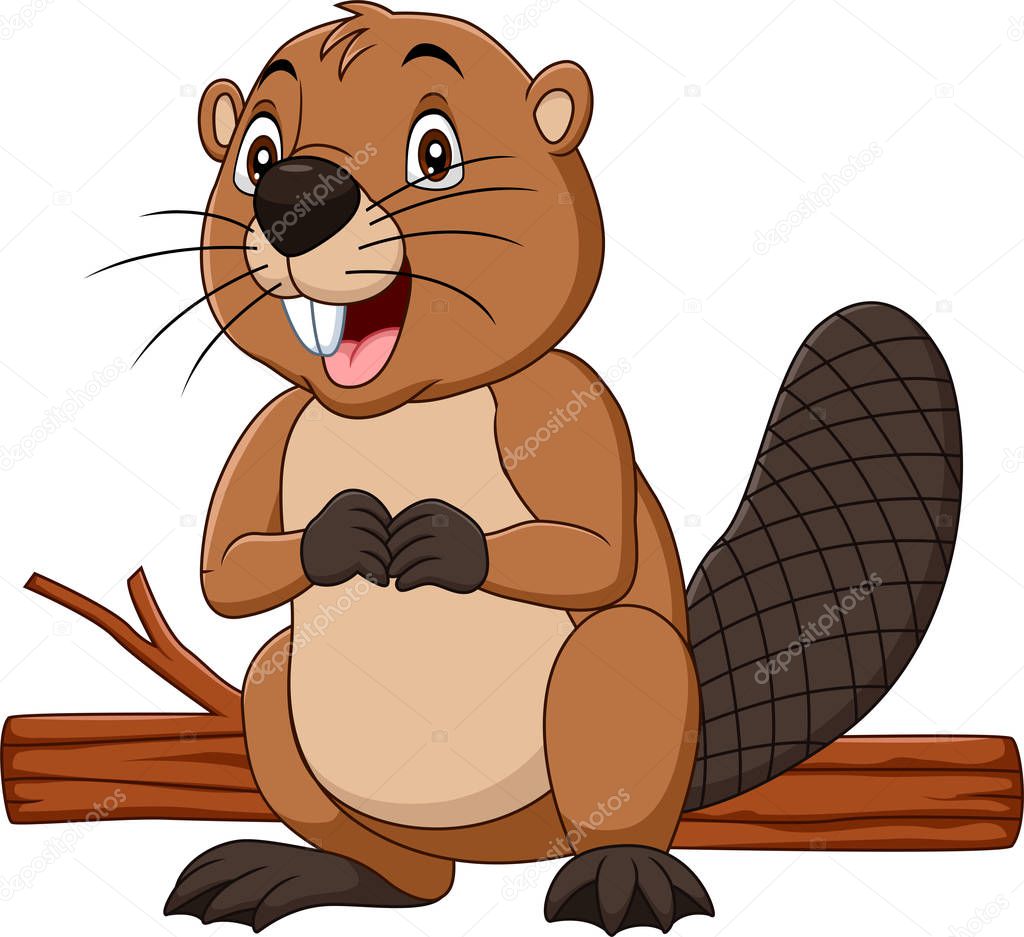 Ilustración vectorial de Dibujos animados feliz castor con madera 2023