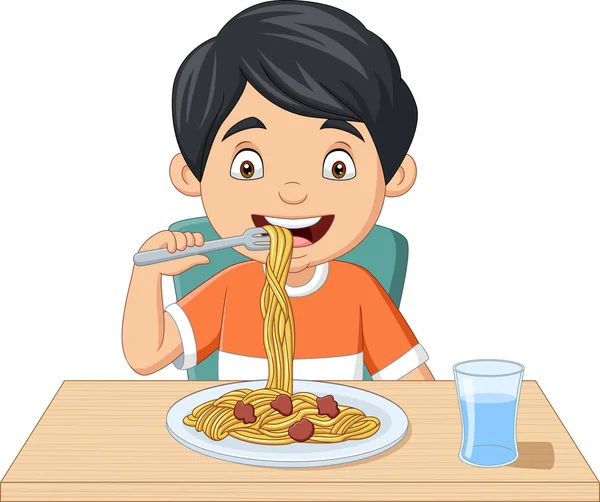 Boy eating spaghetti Vector Art Stock Images | Depositphotos