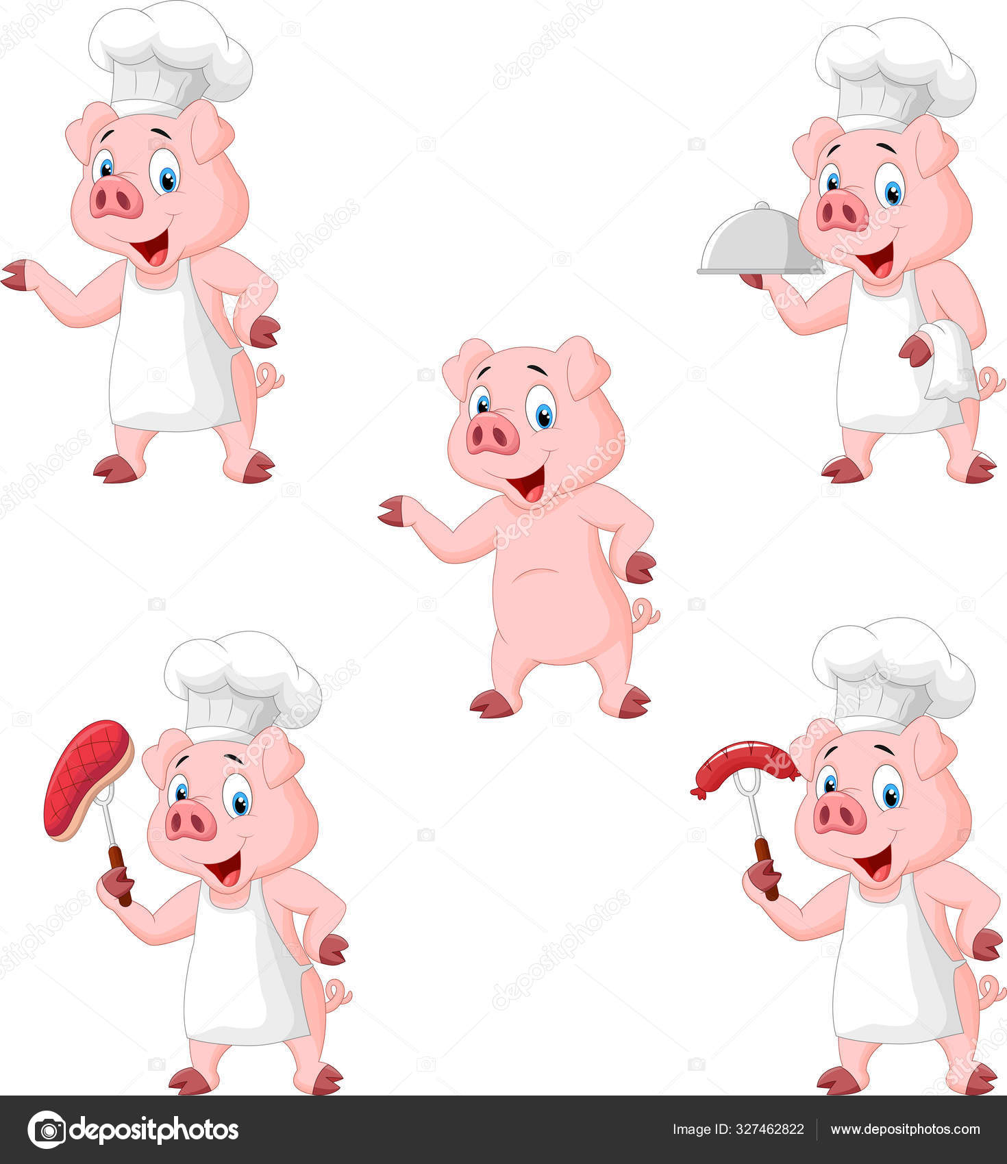 Ilustración Vectorial Del Conjunto Colección Chef Cerdo Dibujos ...