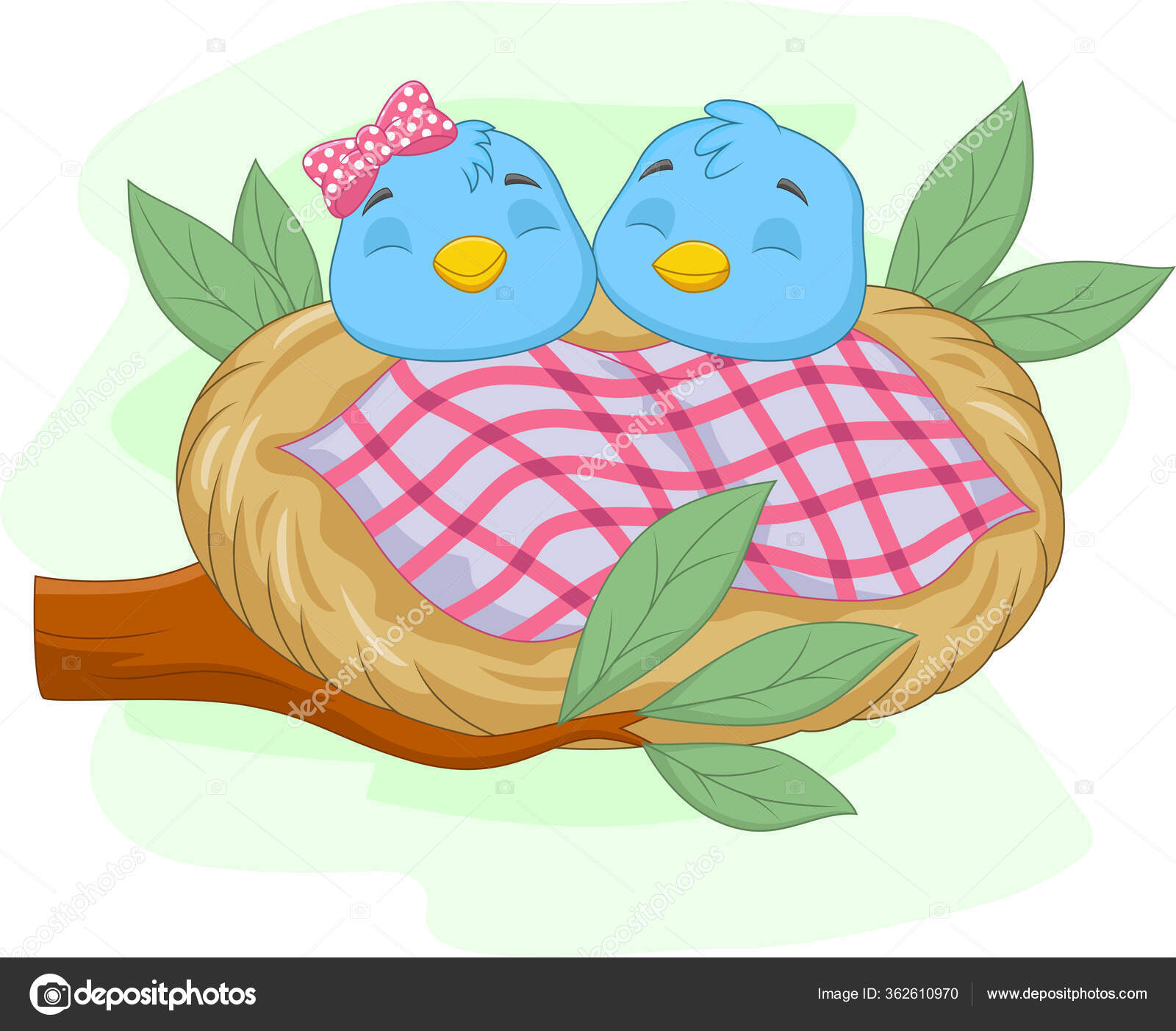 Vector Illustration Cute Sleeping Babies Blue Bird Nest — Stock Vector ...