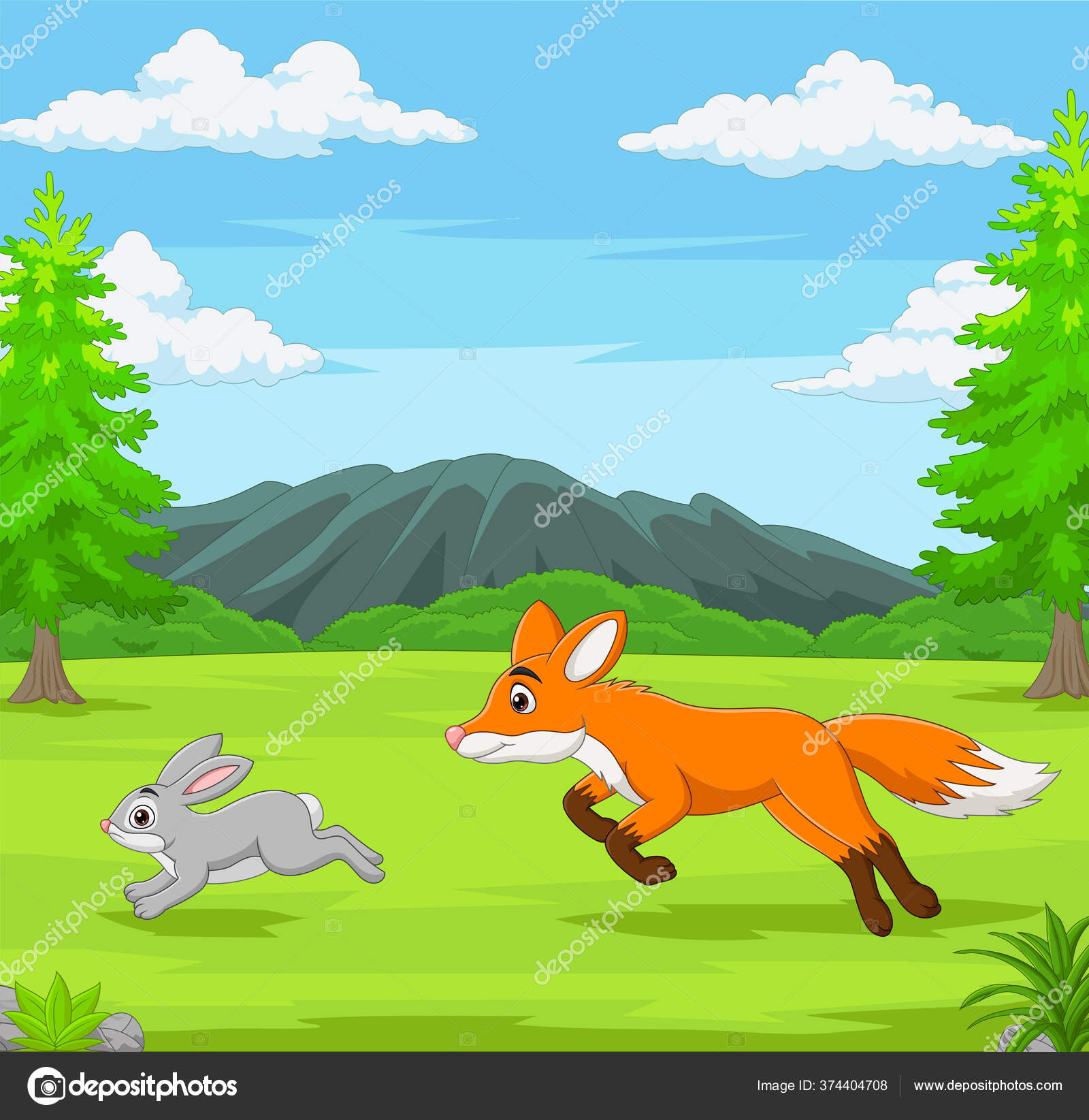 Vector Illustration Fox Chasing Rabbit African Savanna Stock Vector by ...