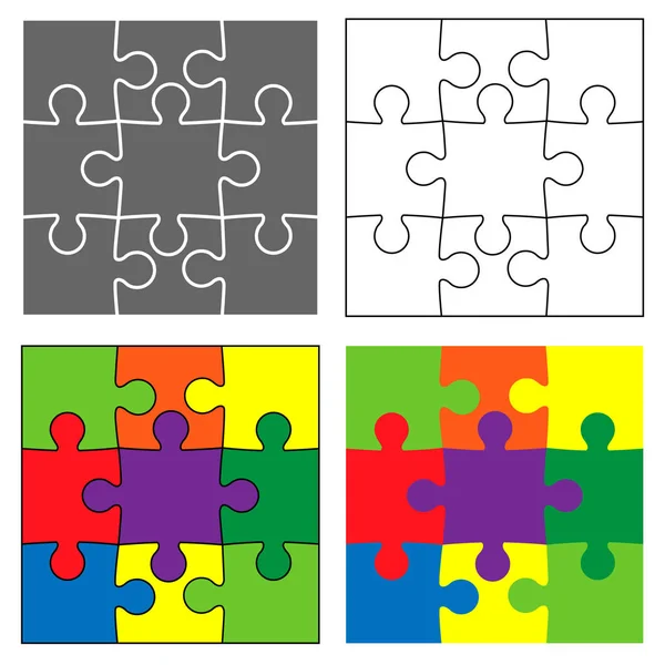 Parts of puzzles on white background in colored colors. Set of p ...