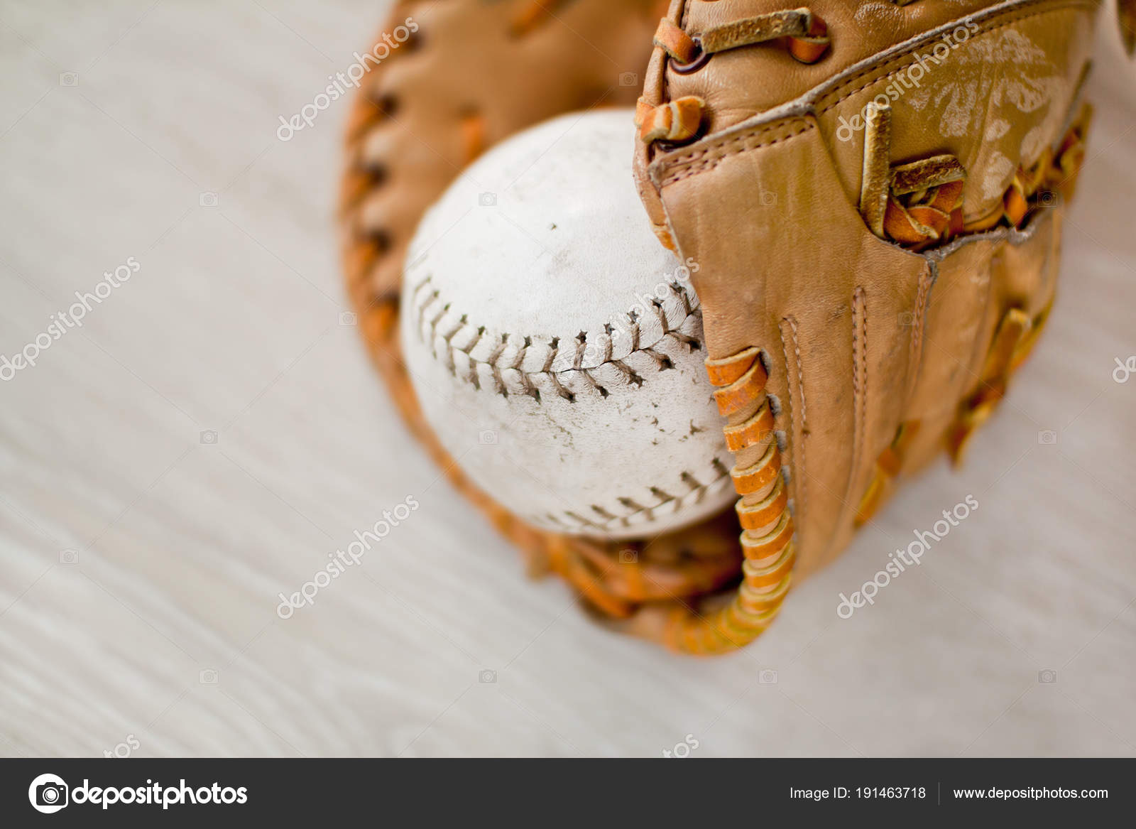 Close Image Old Used Baseball Baseball Glove Stock Photo by ...