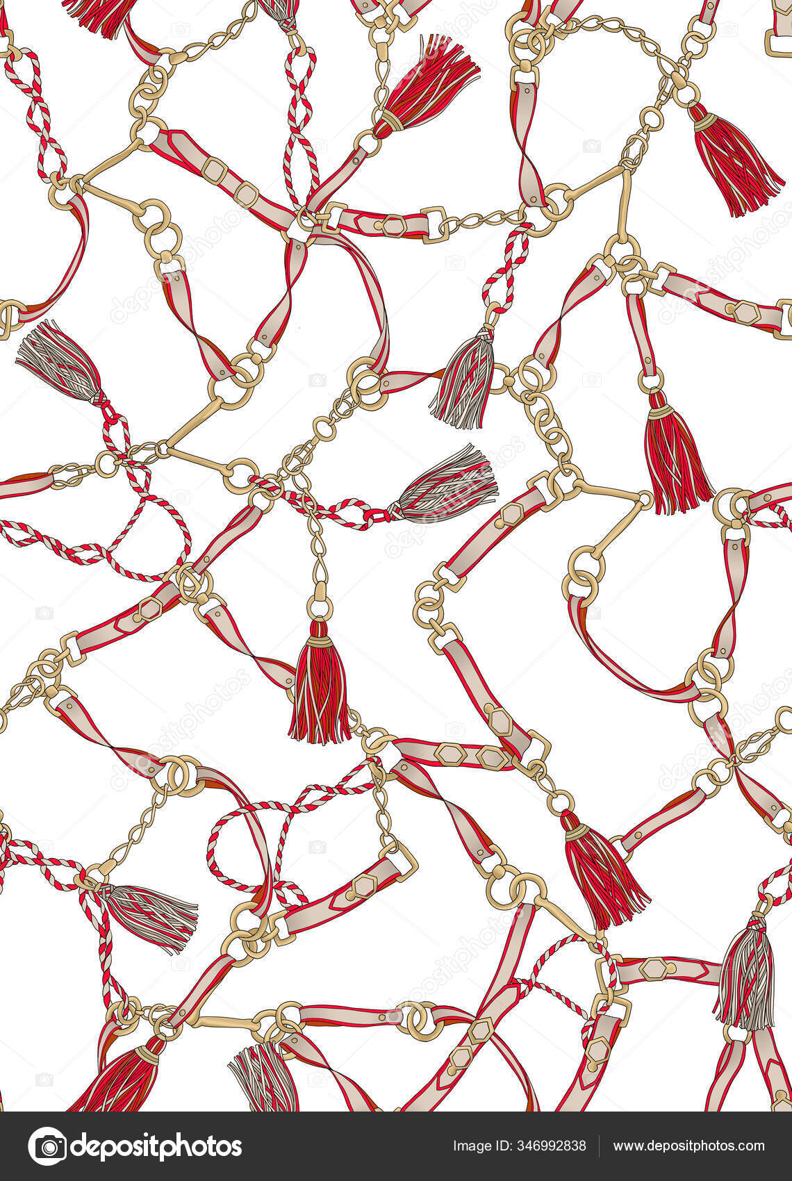 Fashion Seamless Pattern Golden Chains White Background Fabric Design ...