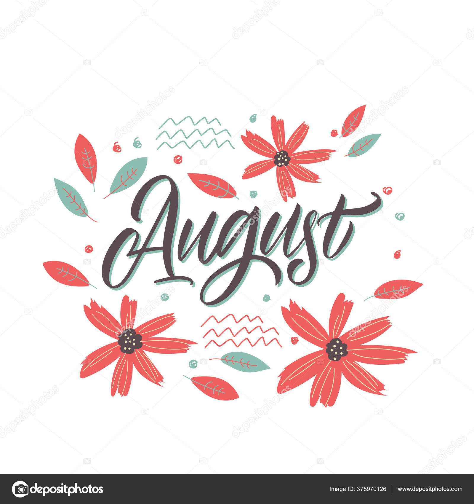 August - hand drawn vector lettering for your designs. Lettering with ...