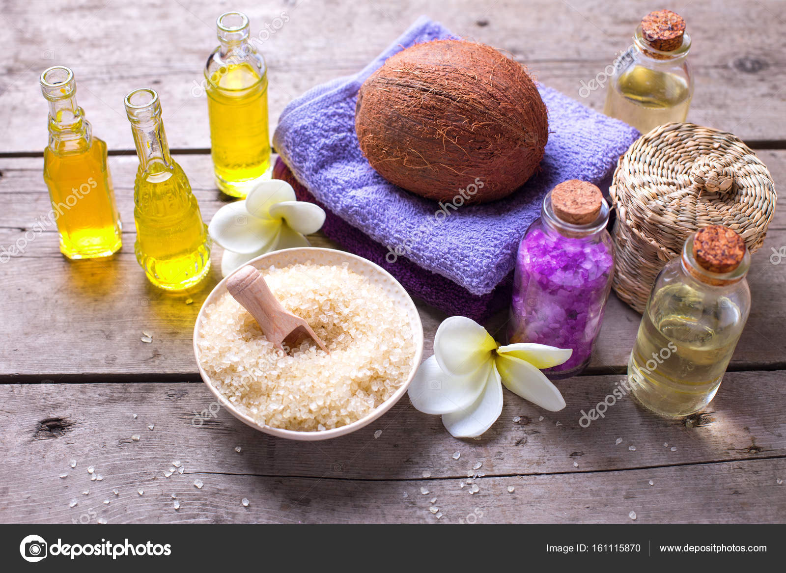 Spa setting in yellow and violet colors. Stock Photo by ©daffodil 161115870