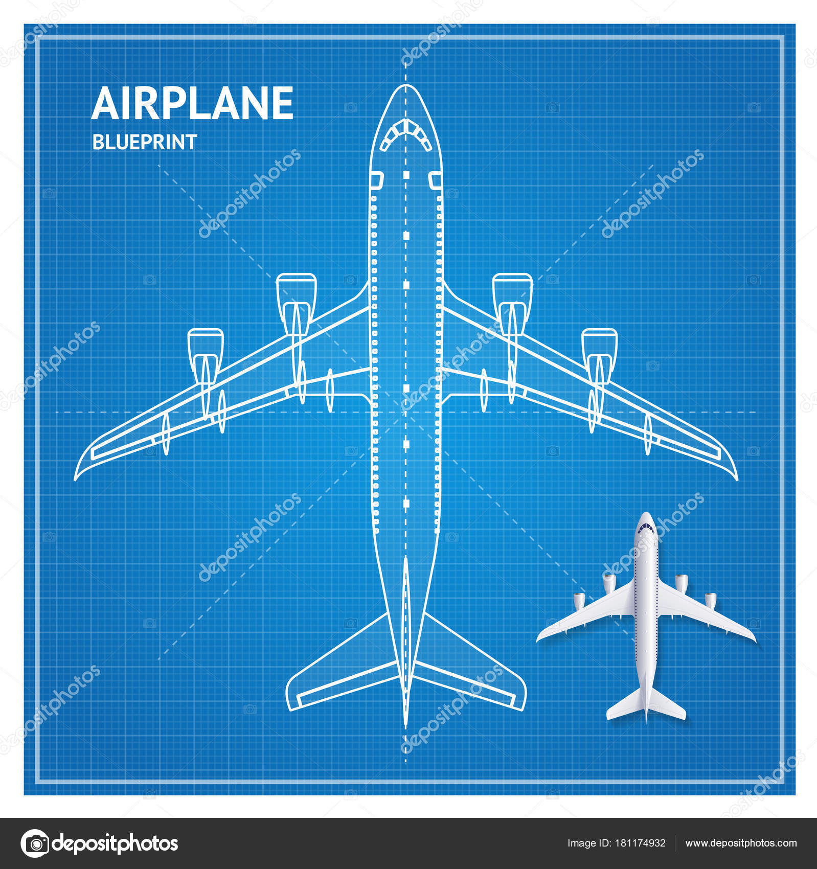 Airplane Blueprint Plan Top View. Vector — Stock Vector © mouse_md ...