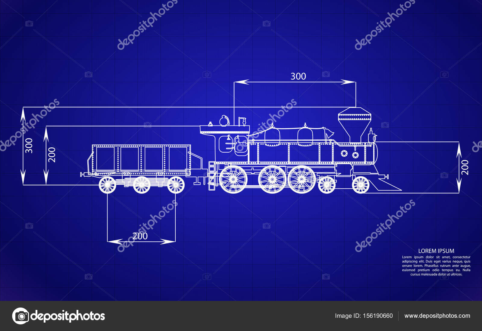 Cetak biru kereta api pada latar belakang biru Vektor Stok oleh ...