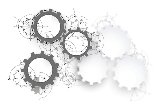 Gears in engagement. Engineering drawing abstract industrial background ...