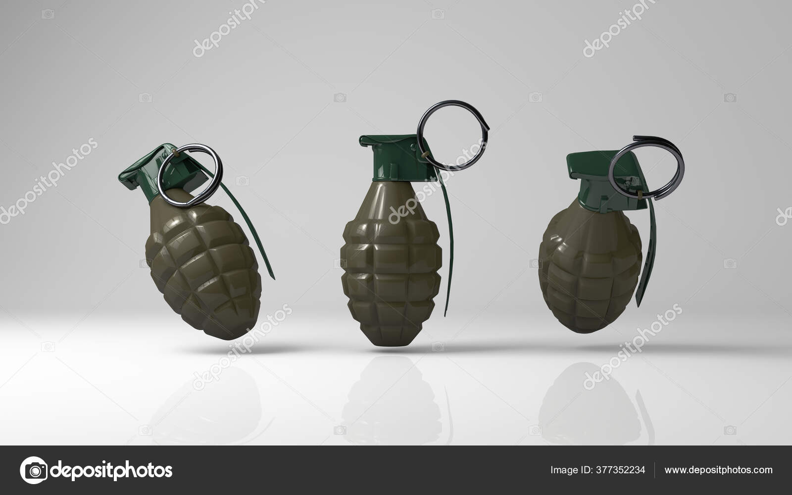 Rendering Mock Three Grenades Different Side Shiny Reflection ...