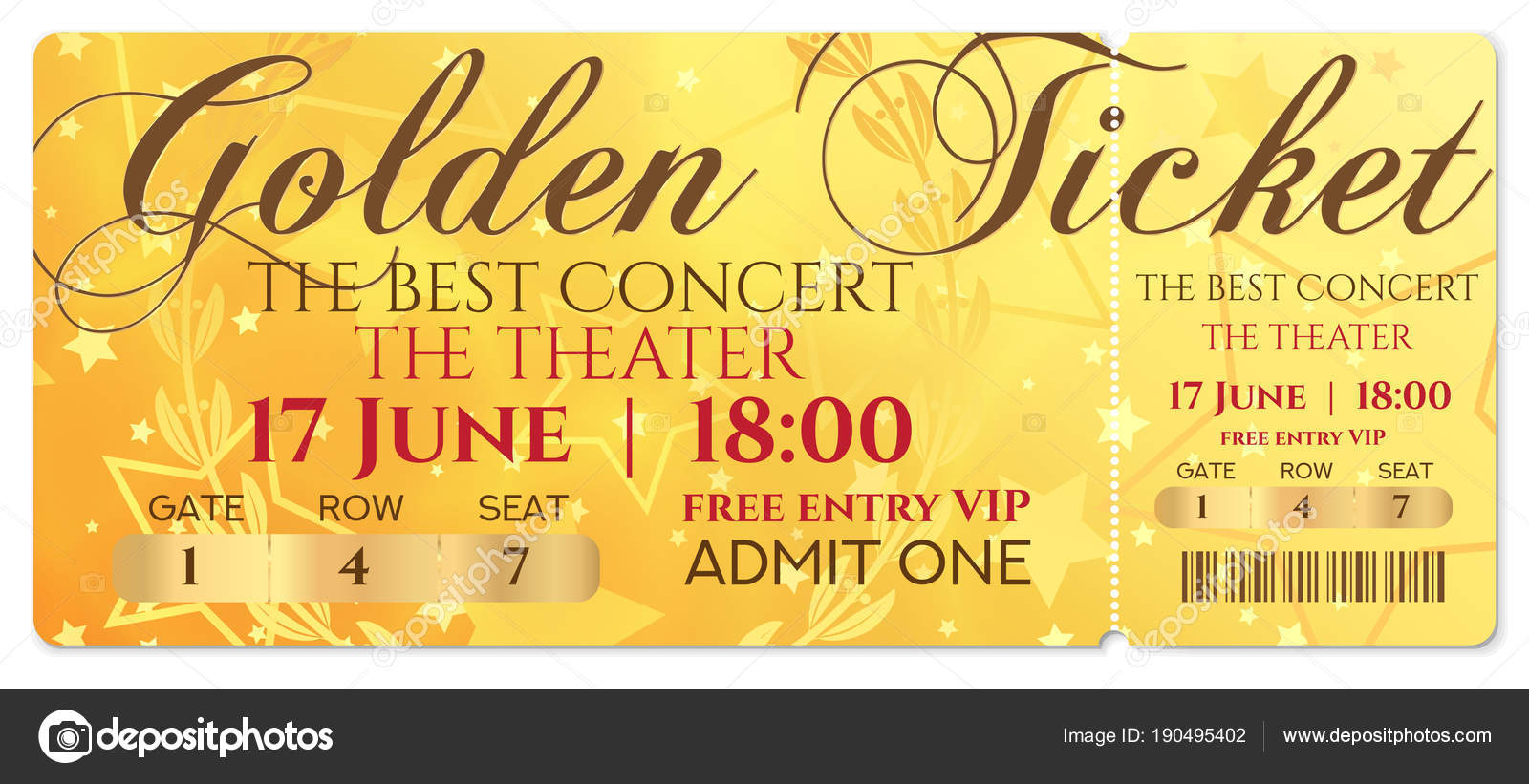 Gold Ticket Golden Token Tear Ticket Coupon Star Magical Background ...