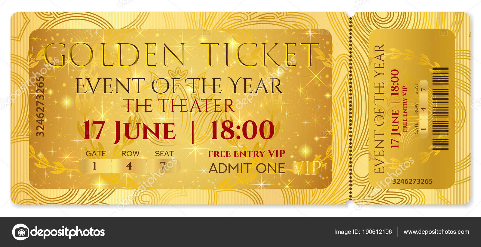 Golden Ticket Golden Token Tear Ticket Coupon Curve Pattern Useful ...