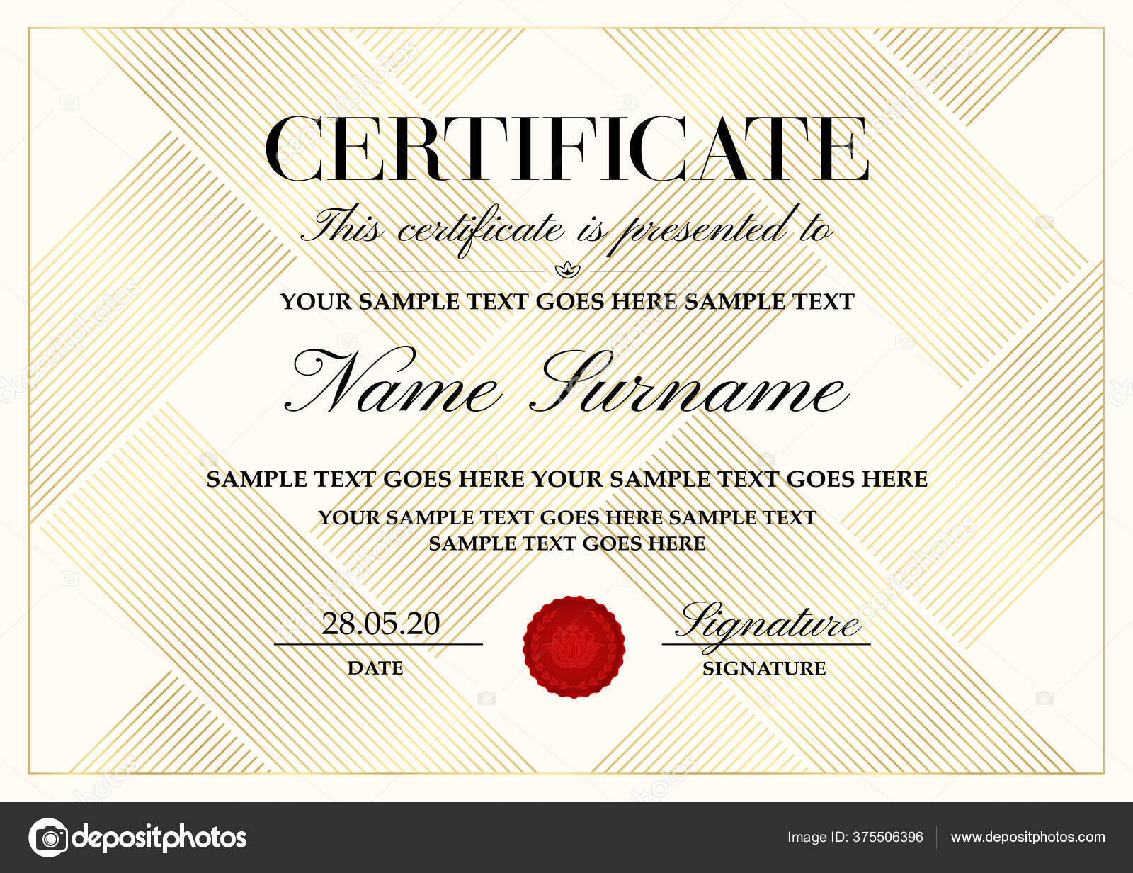 Modelo Certificado Com Padrão Linha Quadro Selo Cera Vermelha Fundo ...