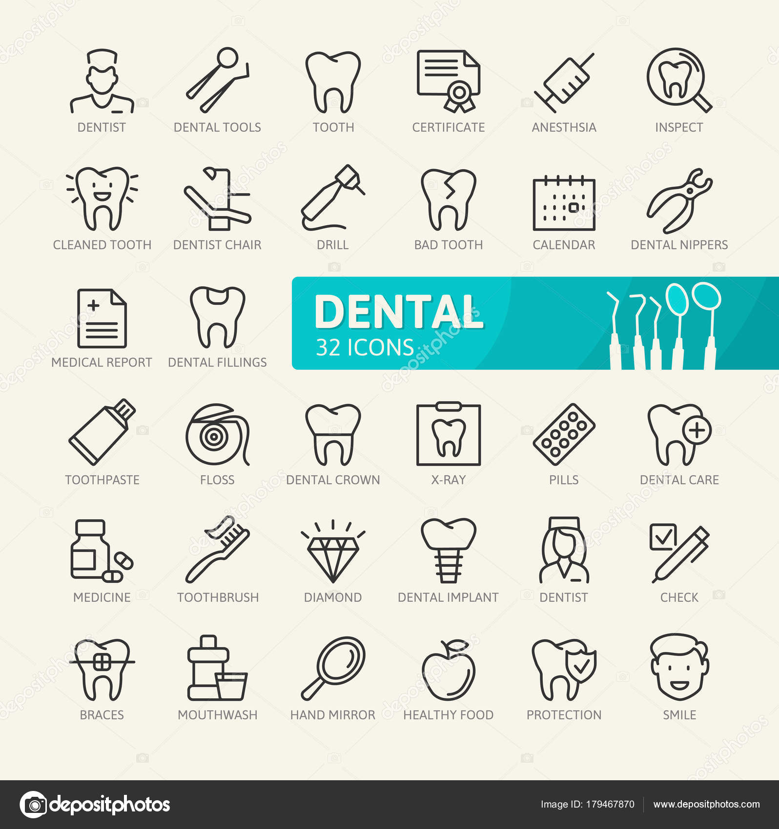 Dental Elements Minimal Thin Line Web Icon Set Outline Icons — Stock ... Dental Elements Minimal Thin Line Web Icon Set Outline Icons — Stock ...