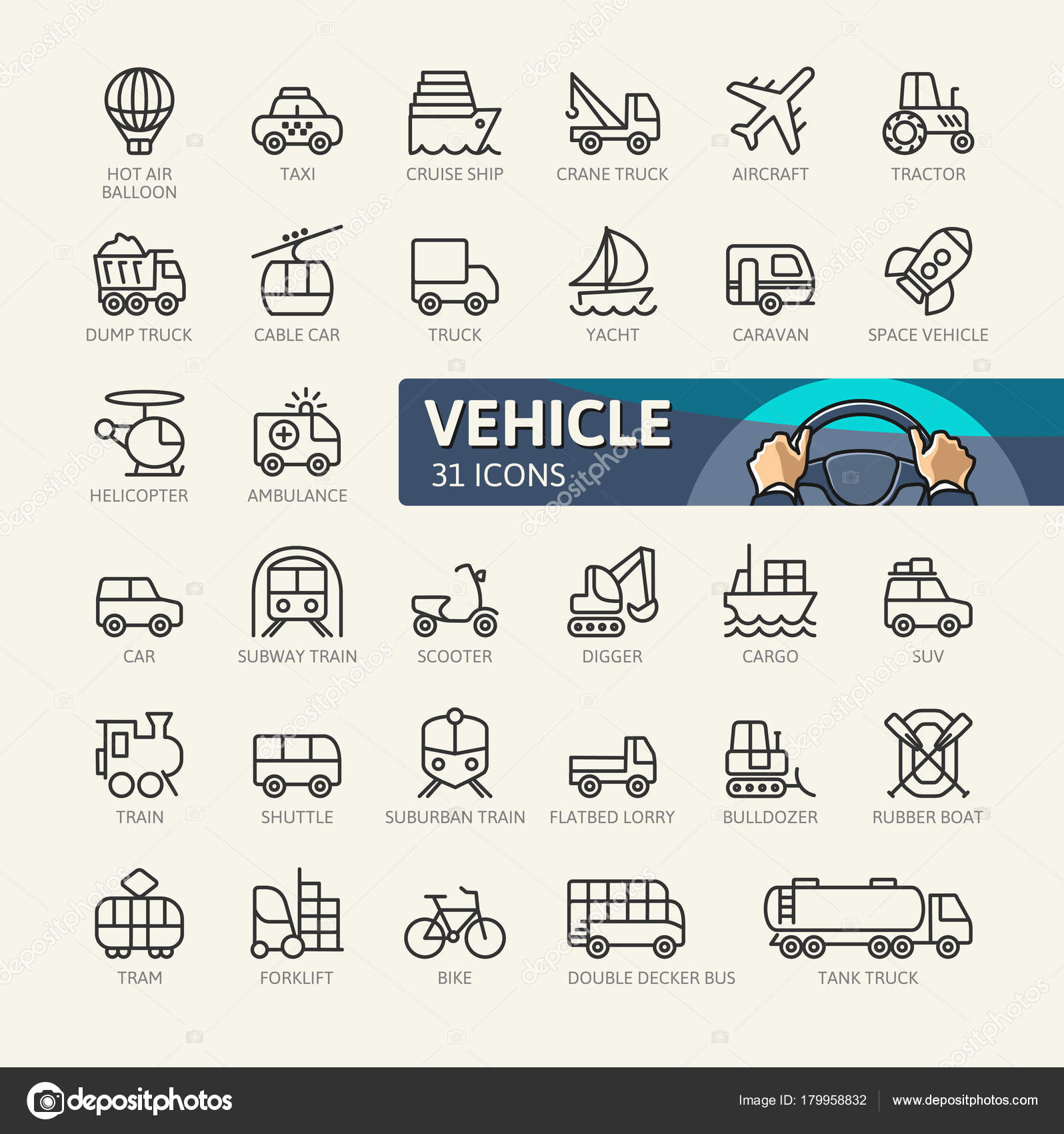 Transport Vehicle Delivery Elements Minimal Thin Line Web Icon Set ...
