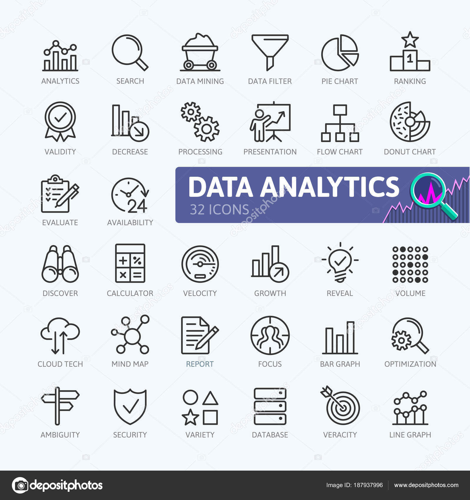 Data Analysis Statistics Analytics Minimal Thin Line Web Icon Set Stock ...