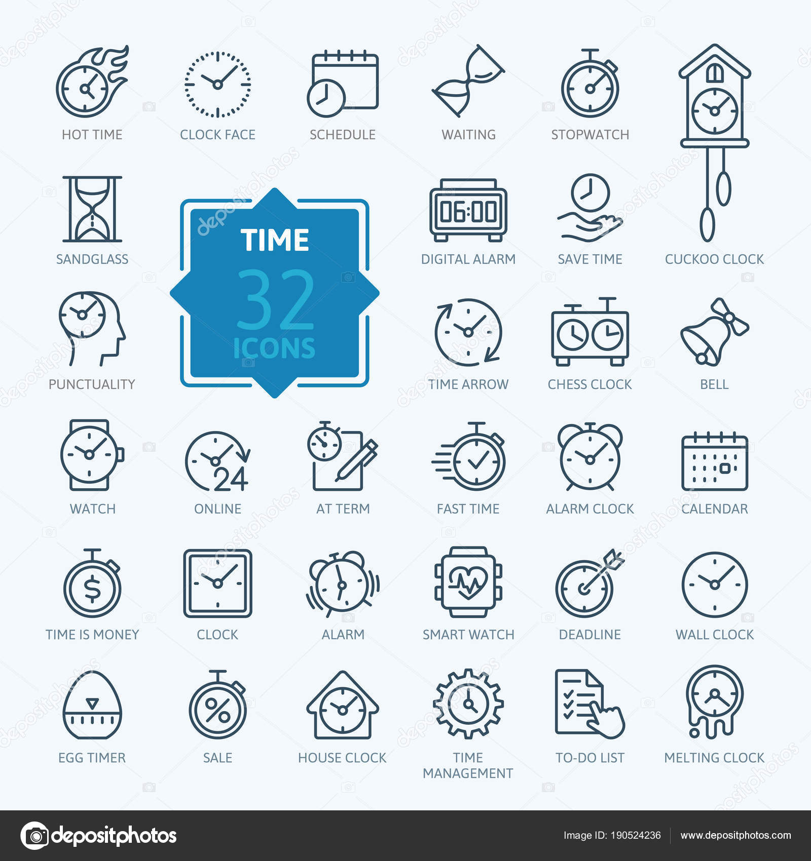 Time Minimal Thin Line Web Icon Set Outline Icons Collection Stock ...