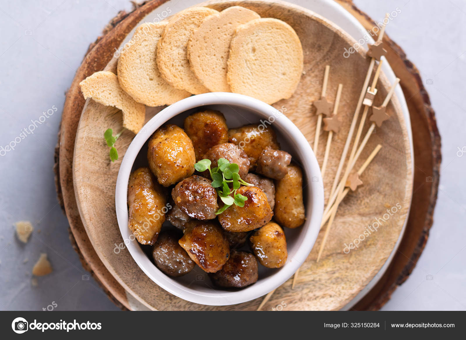 Mini chicken and lamb kebabs starters snacks, skewers on light ...
