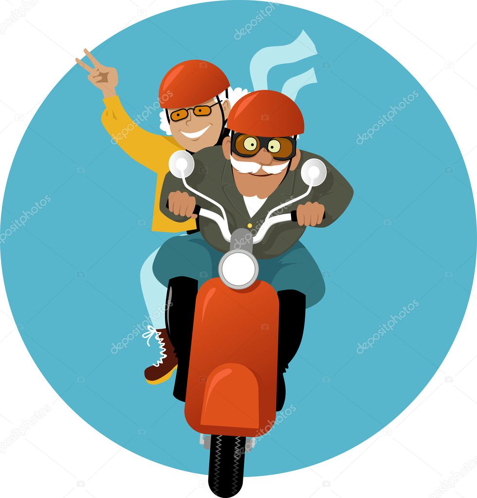Mature couple on a scooter — Stock Vector © Aleutie #126418746 Mature couple on a scooter — Stock Vector © Aleutie #126418746