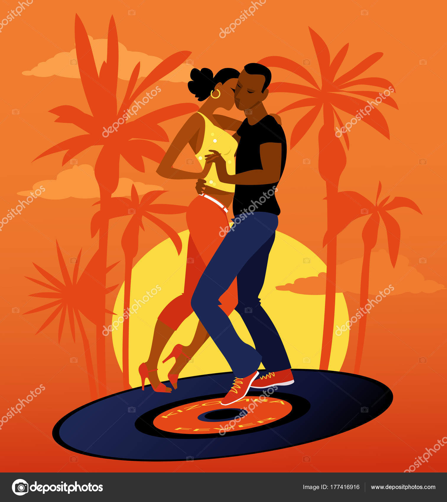 Young Latin Couple Dancing Kizomba Salsa Bachata Record Tropical Landscape Stock Vector Image by ...