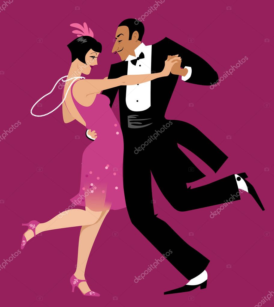 Pareja vestida en 1920a moda bailando el Charleston, EPS 8 vector ...