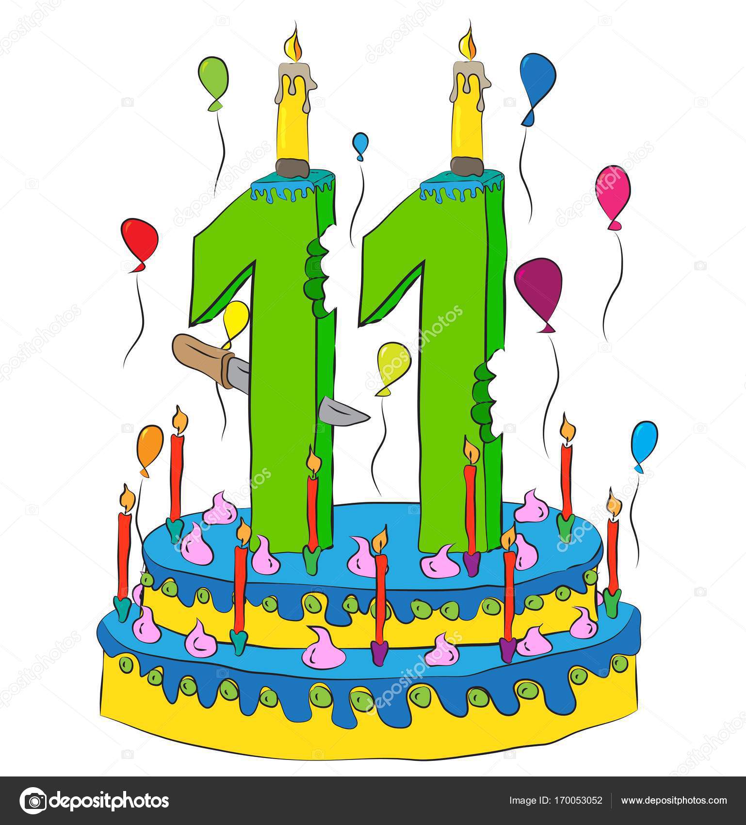 Pastel de cumpleaños con vela del número once, celebrando el undécimo ...