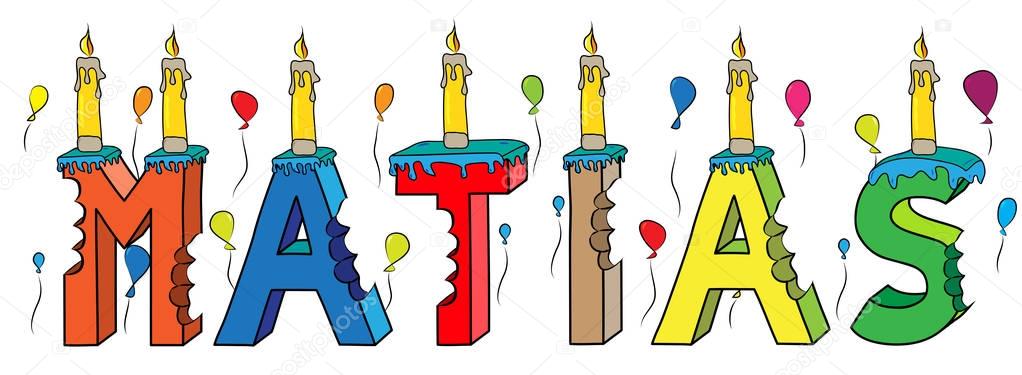 Matías nombre masculino mordido colorido 3d letras pastel de cumpleaños ...