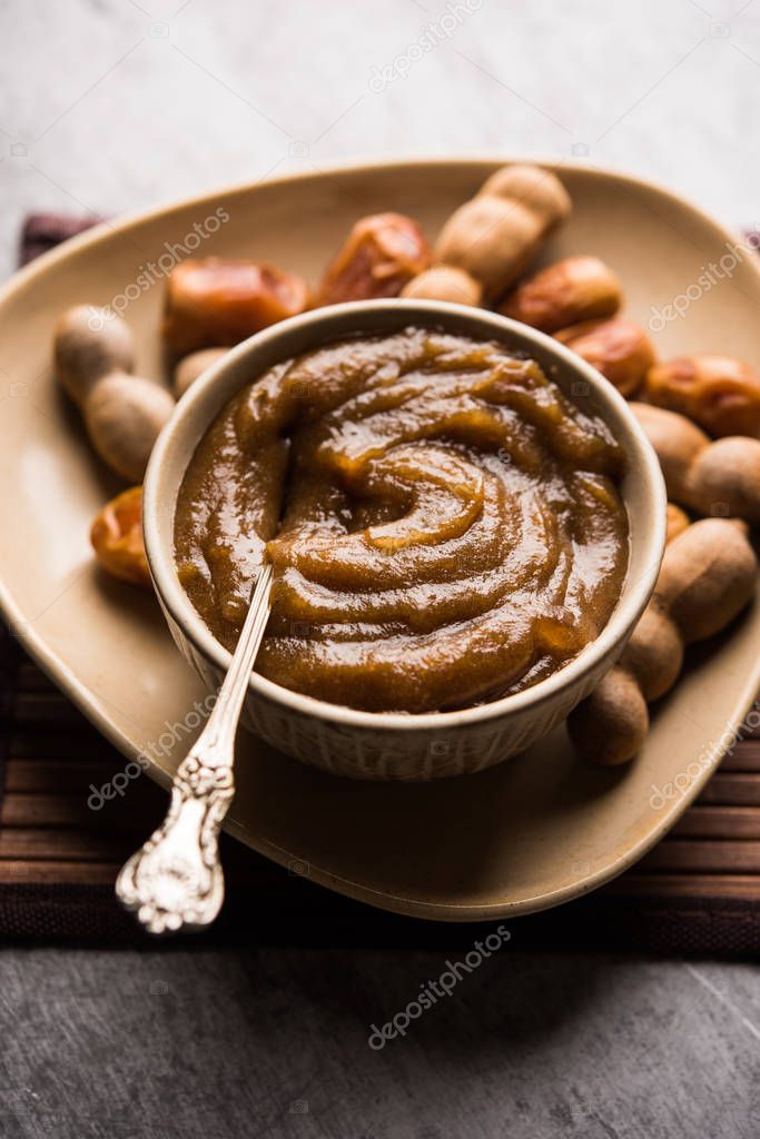 Fechas Tamarindo Chutney - Khajoor triturado para pegar y mezclado con ...