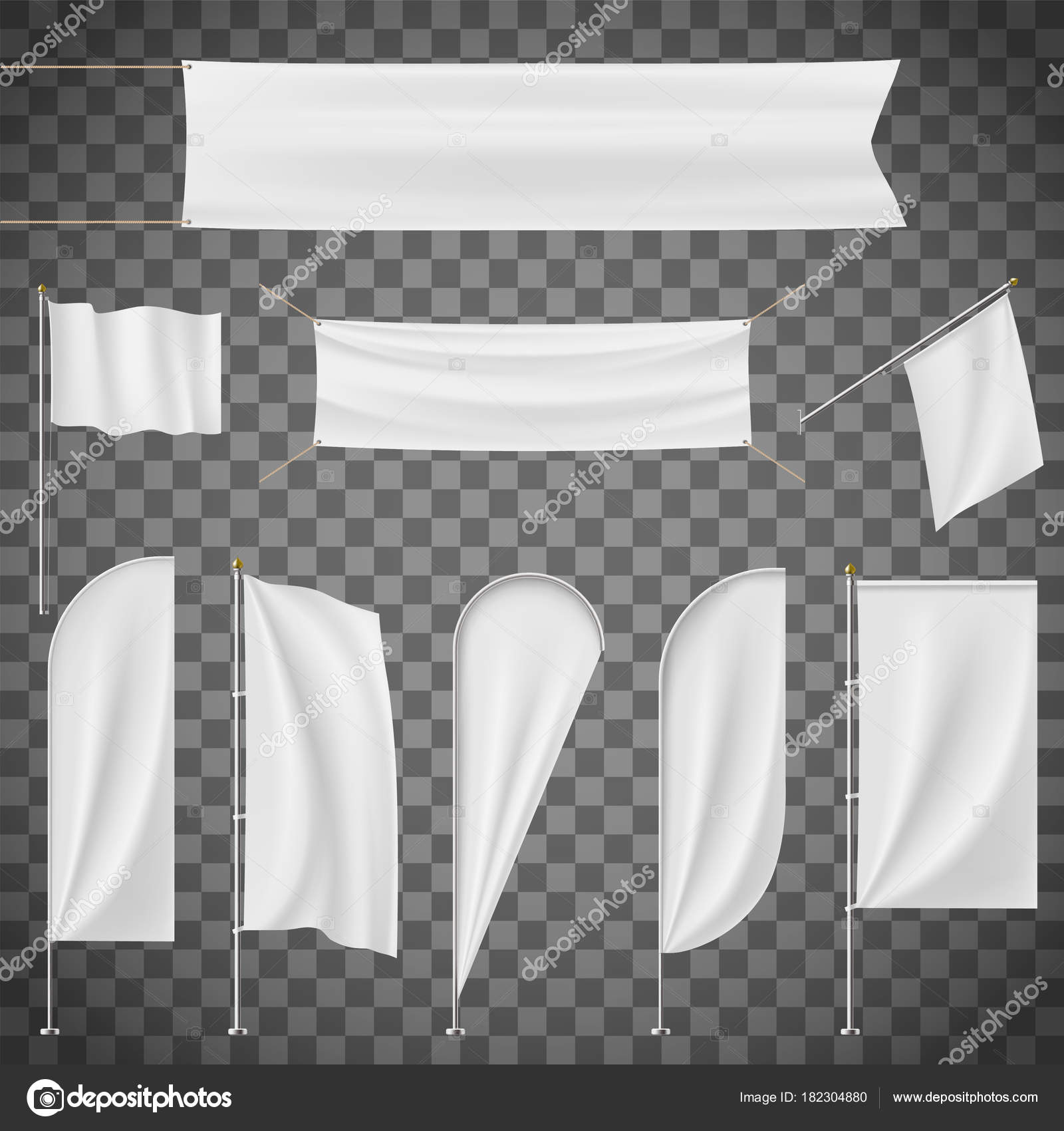 Set Blank Banner Flag Flagpole Flagstaff Isolated Transparent ...