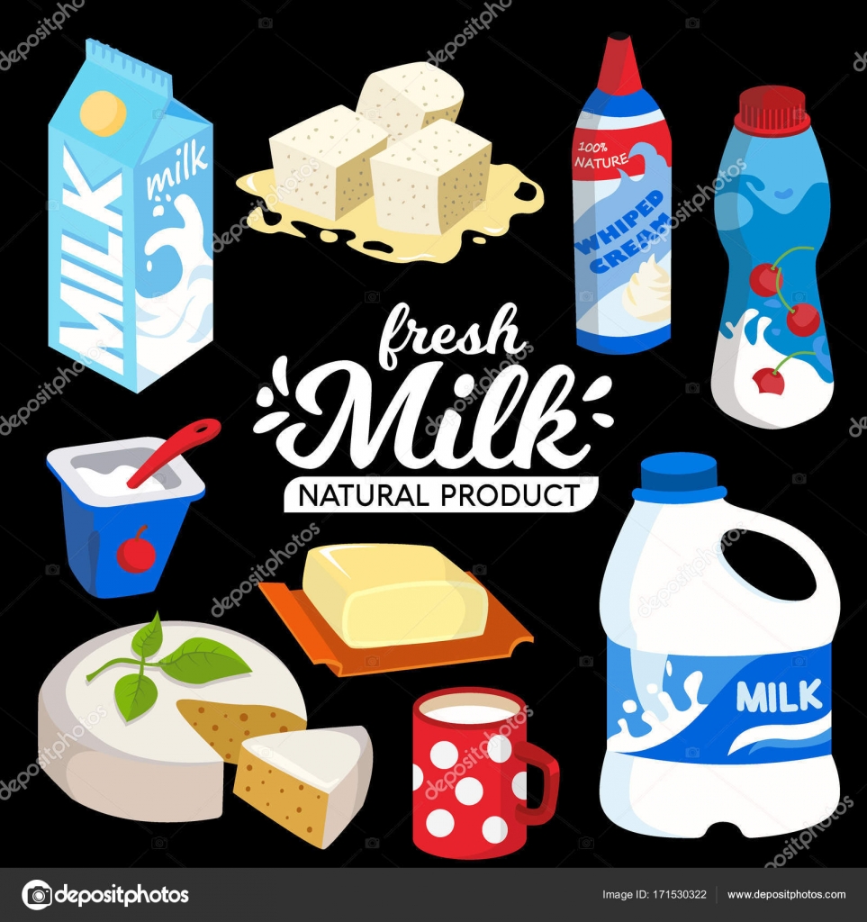 Vector dairy products set flat style including cup of milk, milk ...