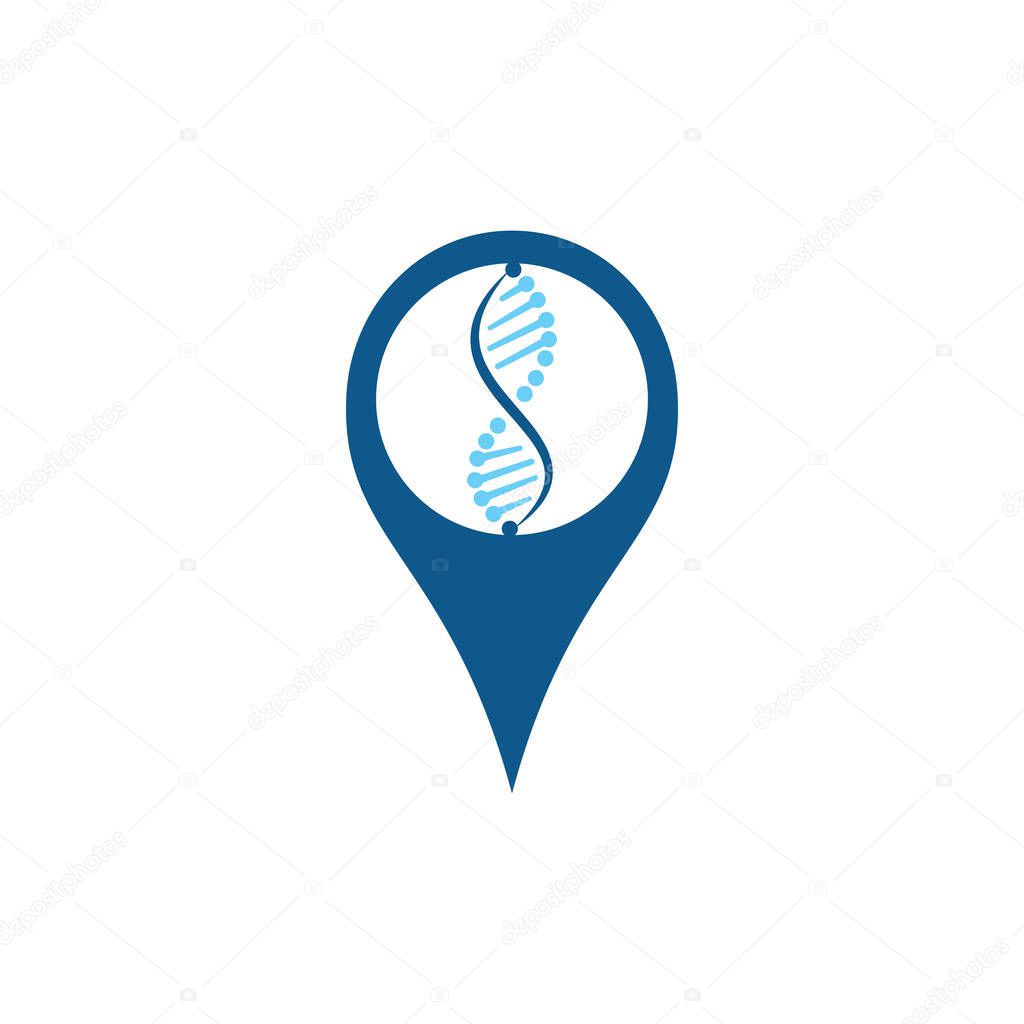 ADN humano y diseño del logotipo del puntero del mapa. ADN humano y ...