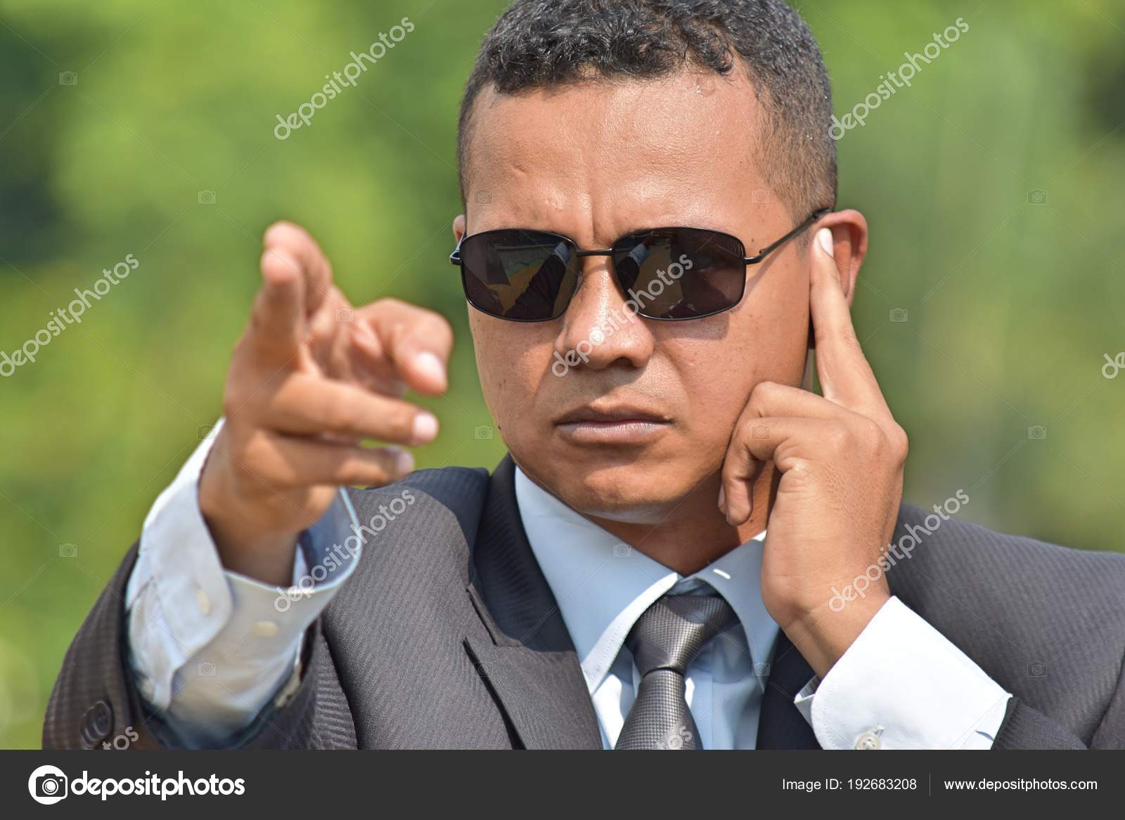 Pointing Handsome Security Guard Wearing Suit And Tie — Stock Photo ...