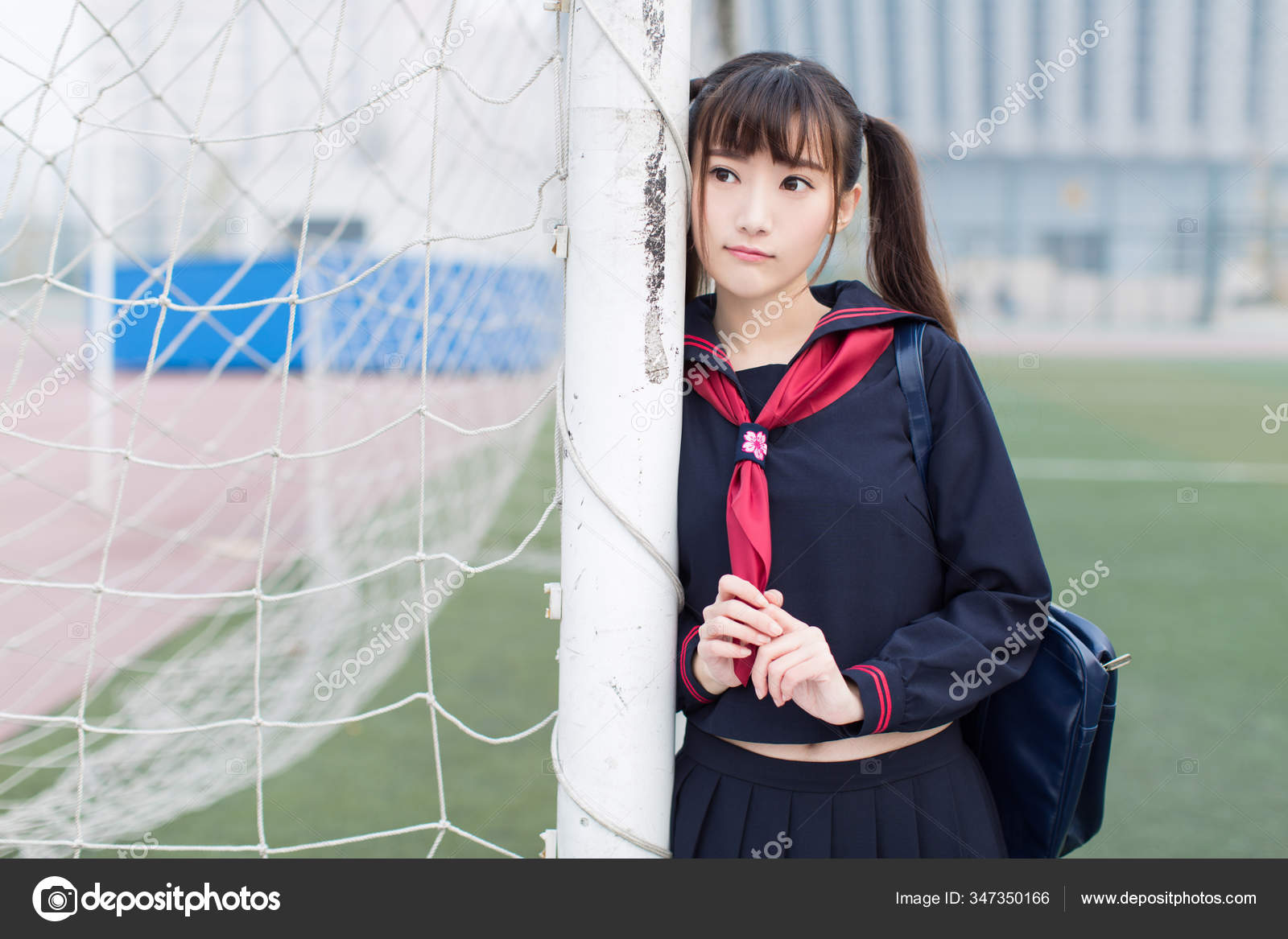 Girls Wearing School Uniforms Alone School Playground — Stock Photo ...