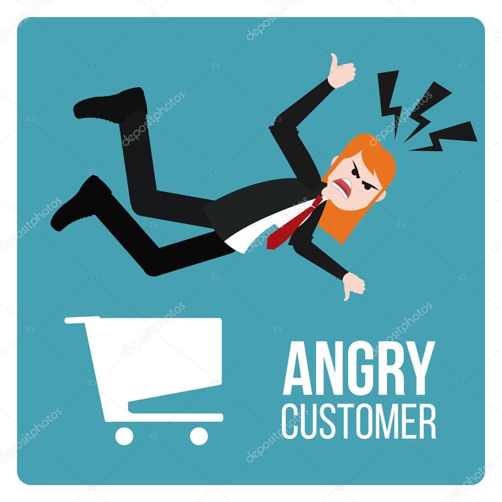 Ilustración del cliente enojado sobre fondo de color azul 2024