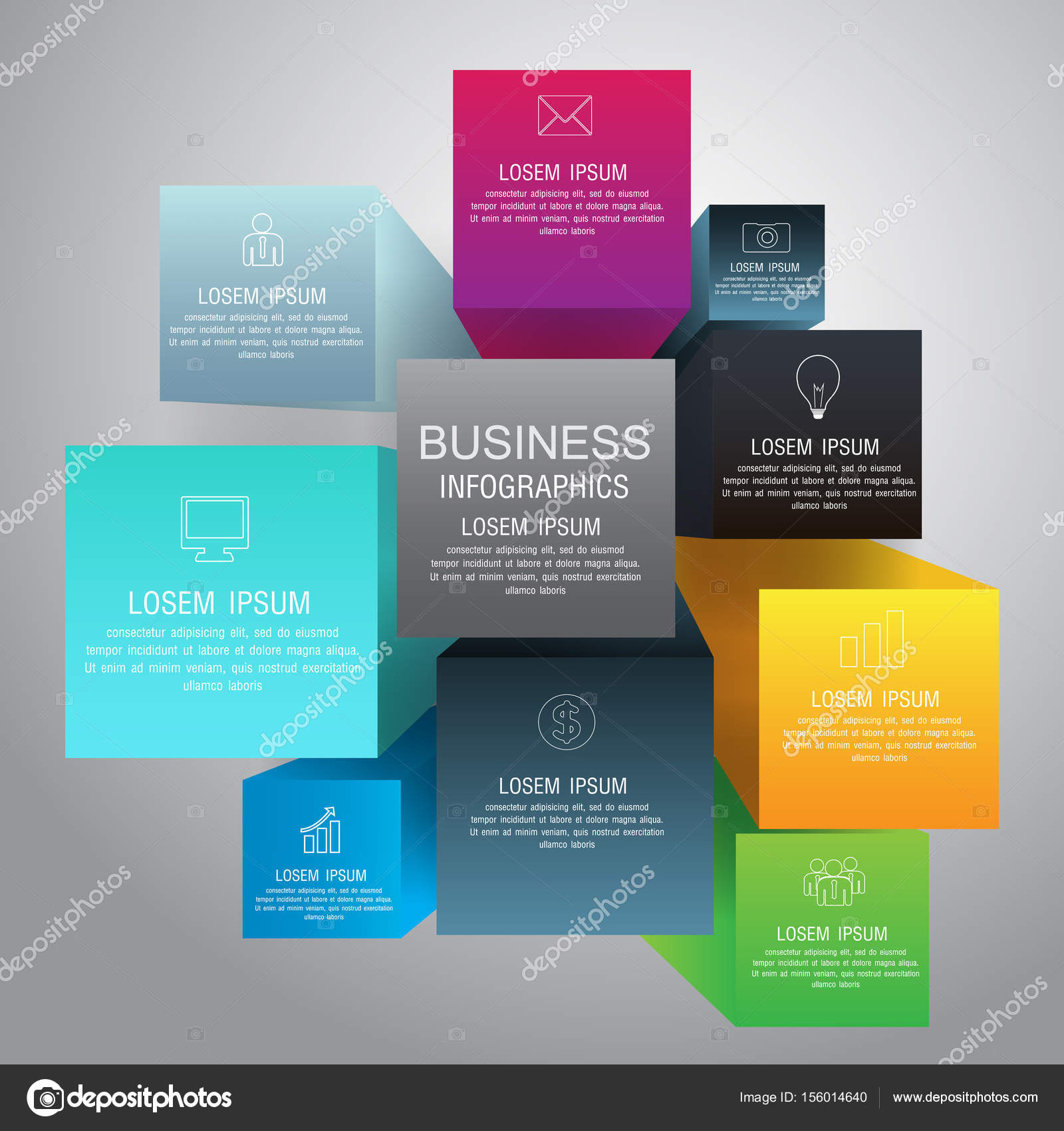 Cube box Vector infographic for business concept with icons, Mod Stock ...