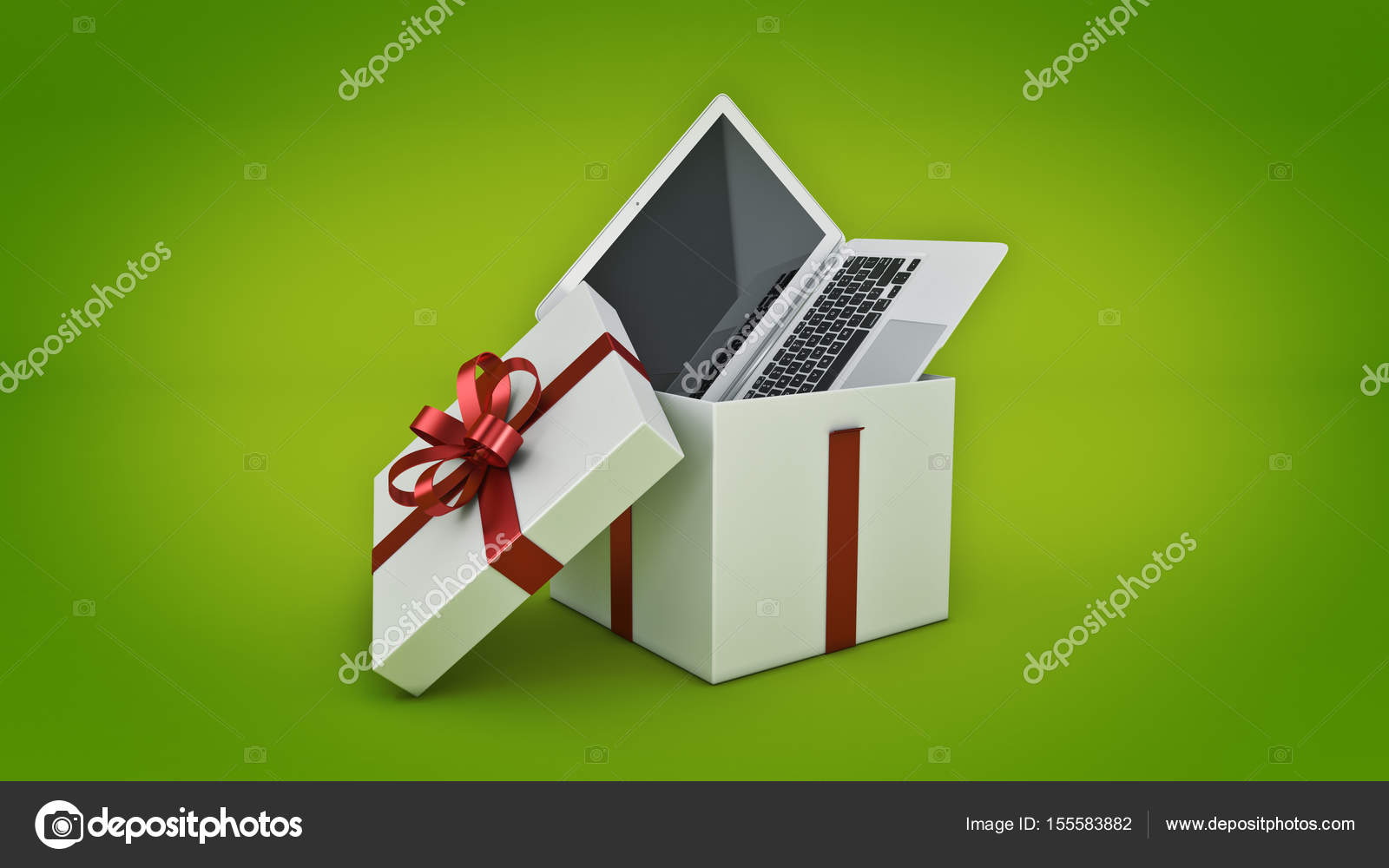 Laptop computer. Gift box concept. — Stock Photo © lchumpitaz #155583882