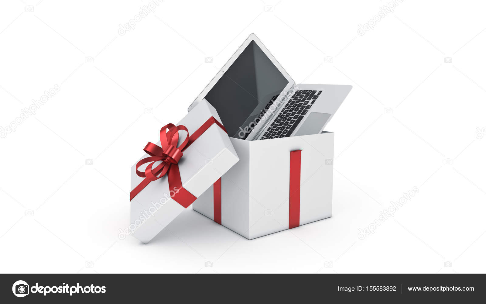 Laptop computer. Gift box concept. — Stock Photo © lchumpitaz #155583892